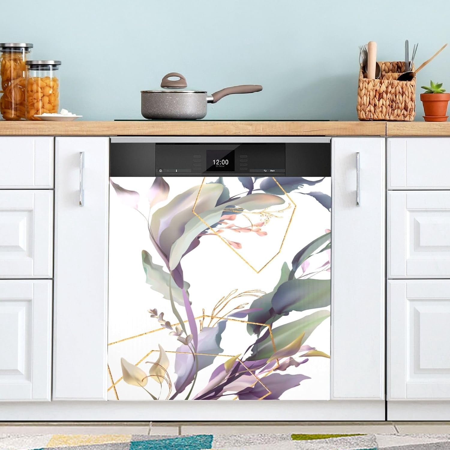 Wellsay Watercolor Floral Dishwasher Magnet Cover, Kitchen Dish Washer ...