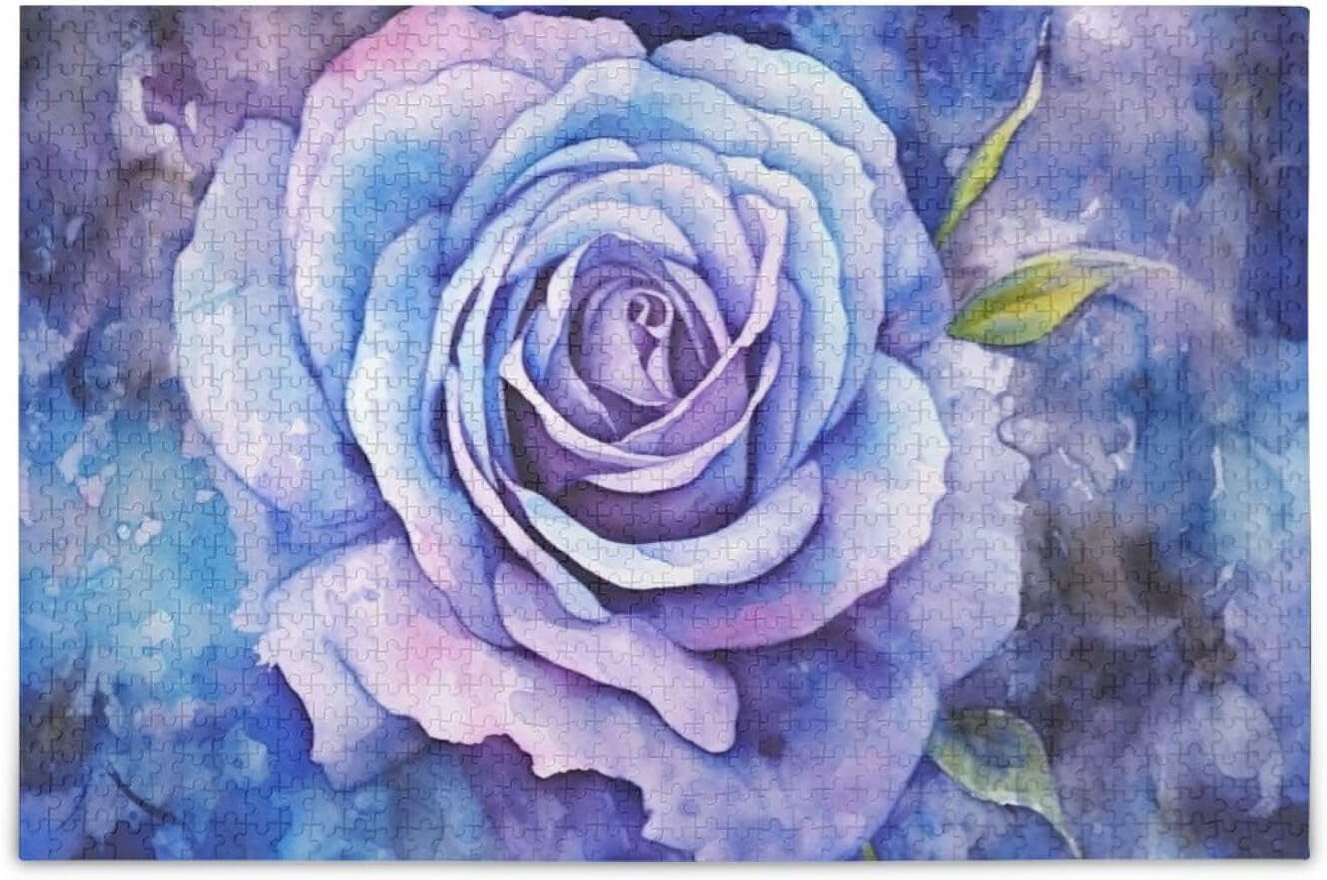 Wellsay Watercolor Rose Blue Puzzles for Adults and Kids 1000 Pieces ...