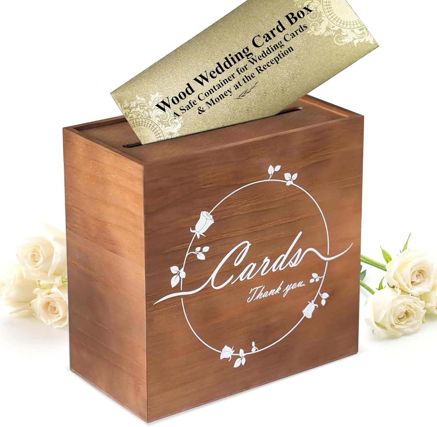 Wellsay Wedding Card Box with Lid - Pre-Assembled Wooden Card Box for ...