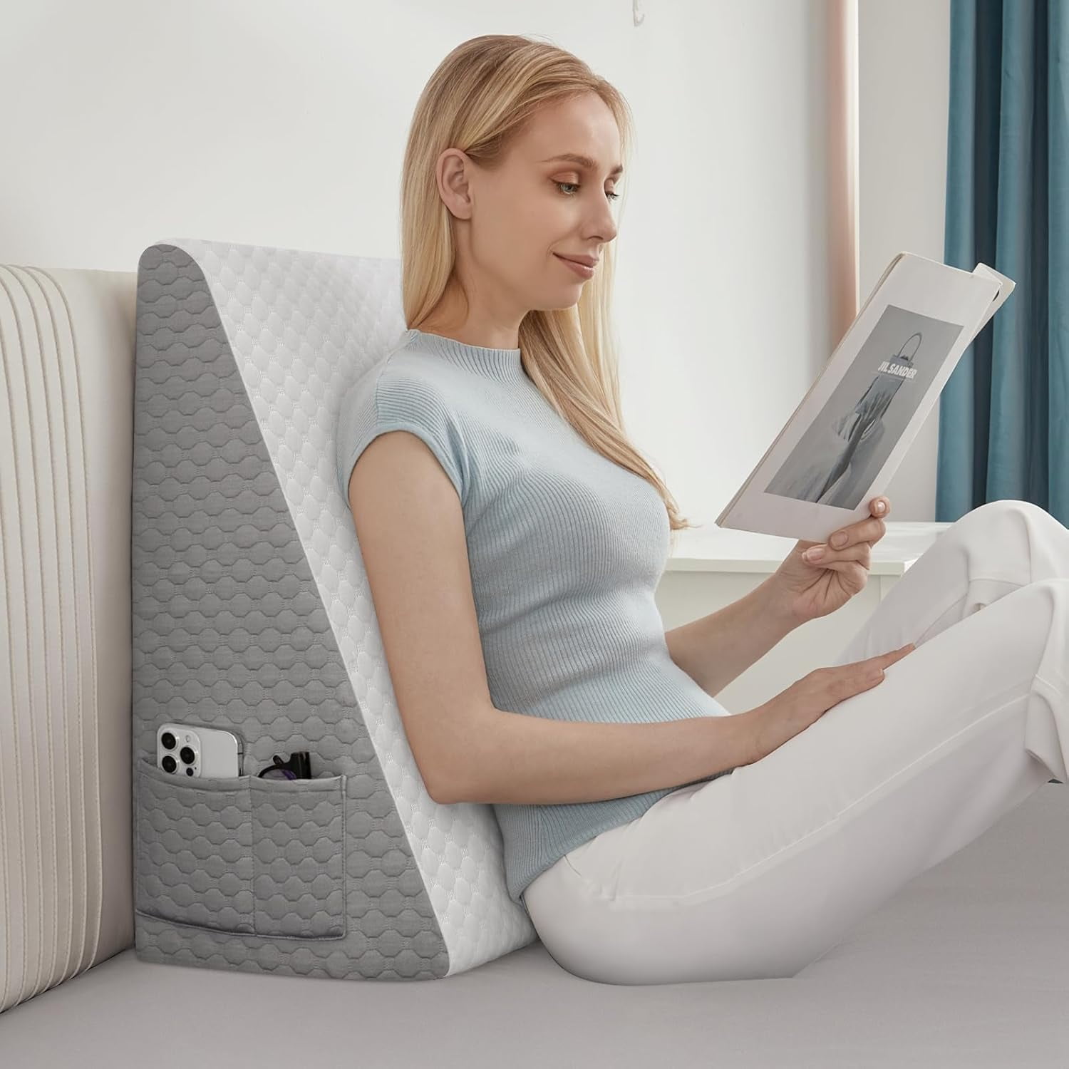 Wellsay Wedge Pillow 12" Bed Wedge Pillow for Sleeping Acid Reflux ...