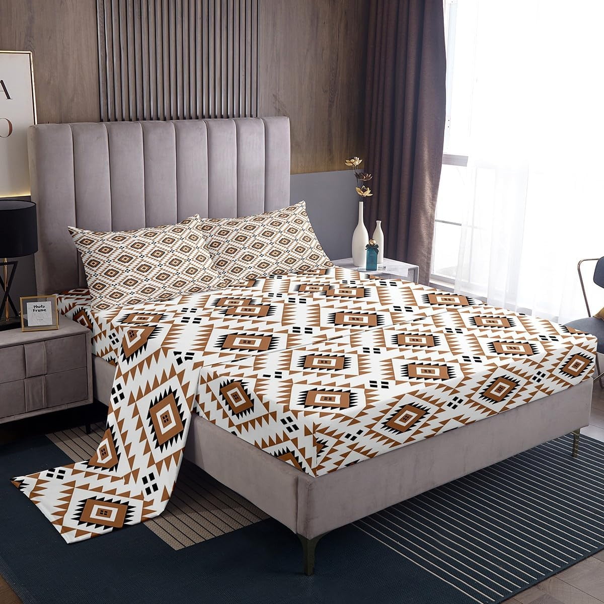 Wellsay Western Aztec Bed Sheets Queen Southwest Tribal Bedding Rustic ...