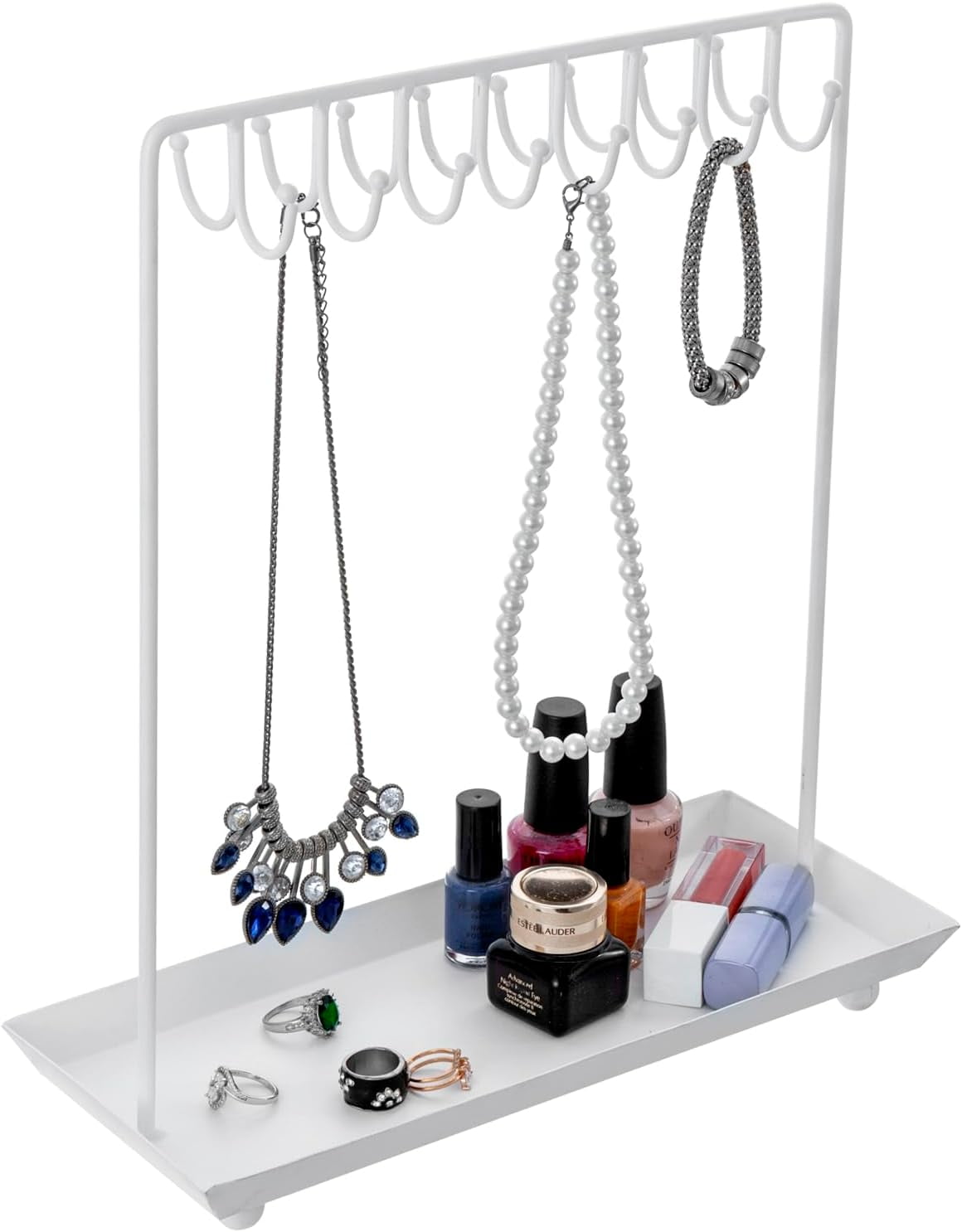 Wellsay White Metal Jewelry Organizer Stand for Necklaces with 20 Hooks ...