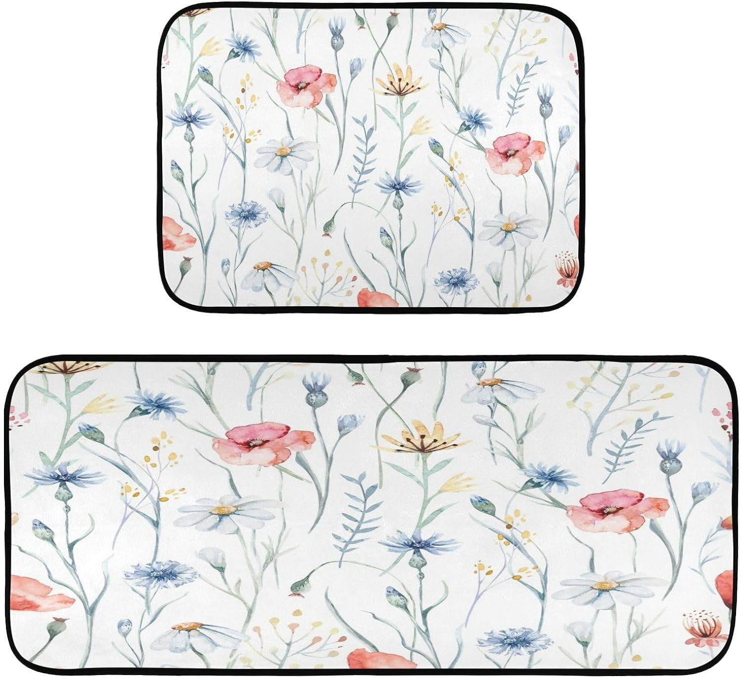 Wellsay Wild Flowers Kitchen Rug Set of 2 Non Slip Washable Cushioned ...