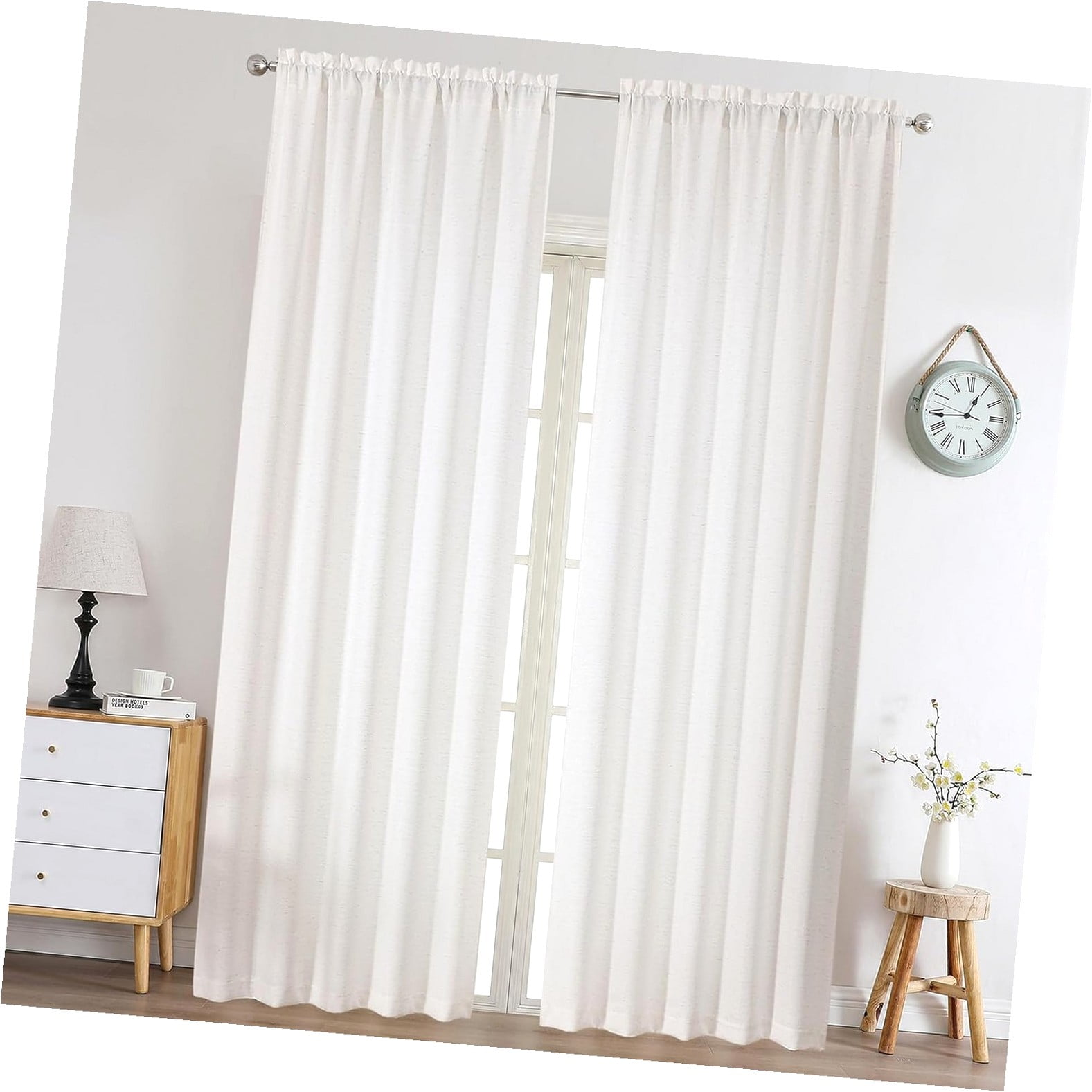 Wellsay Window Curtains 120 inch Length 2 Panels, Light Filtering Faux ...