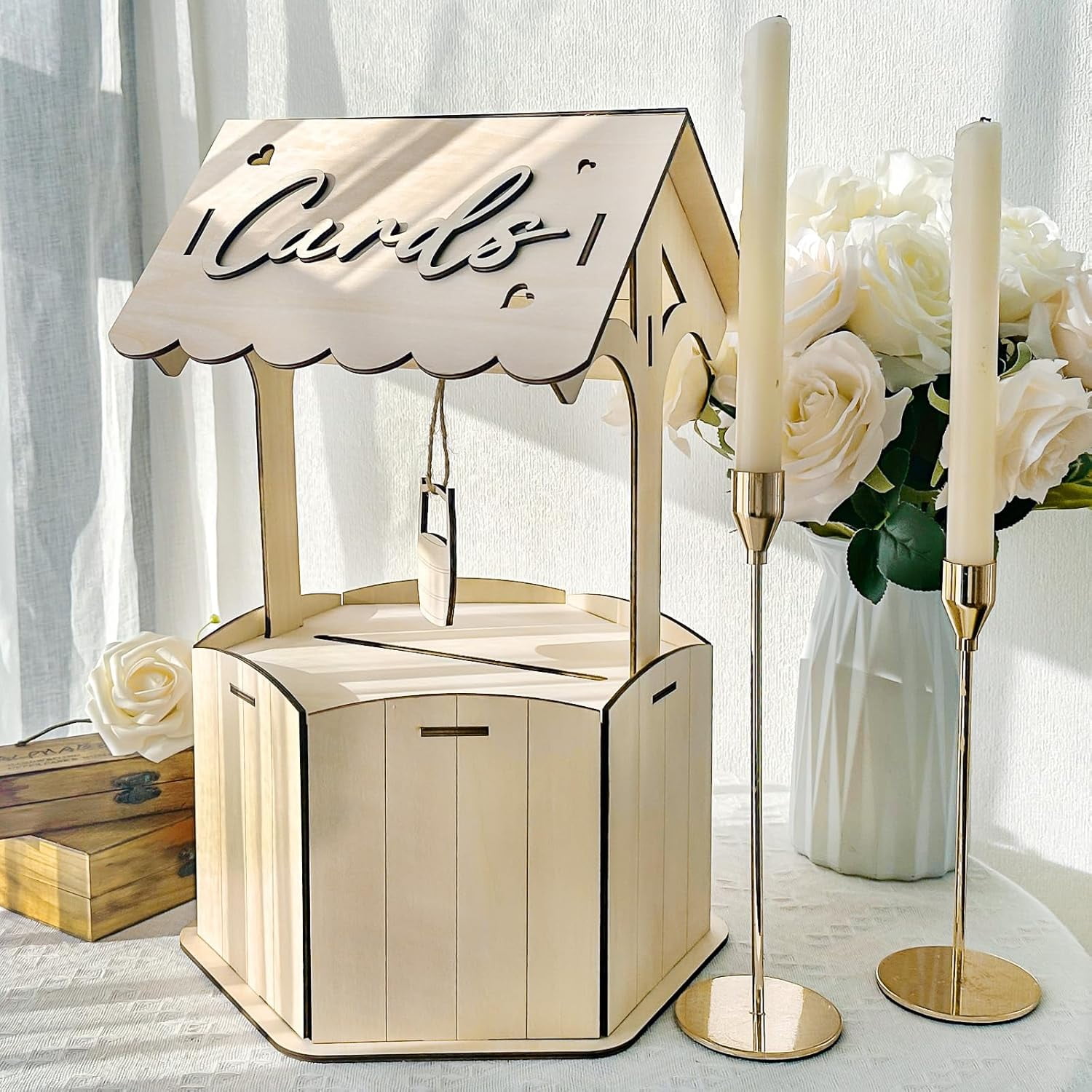 Wellsay Wishing Well Wedding Card Box for Reception, Wood Gift Card Box ...