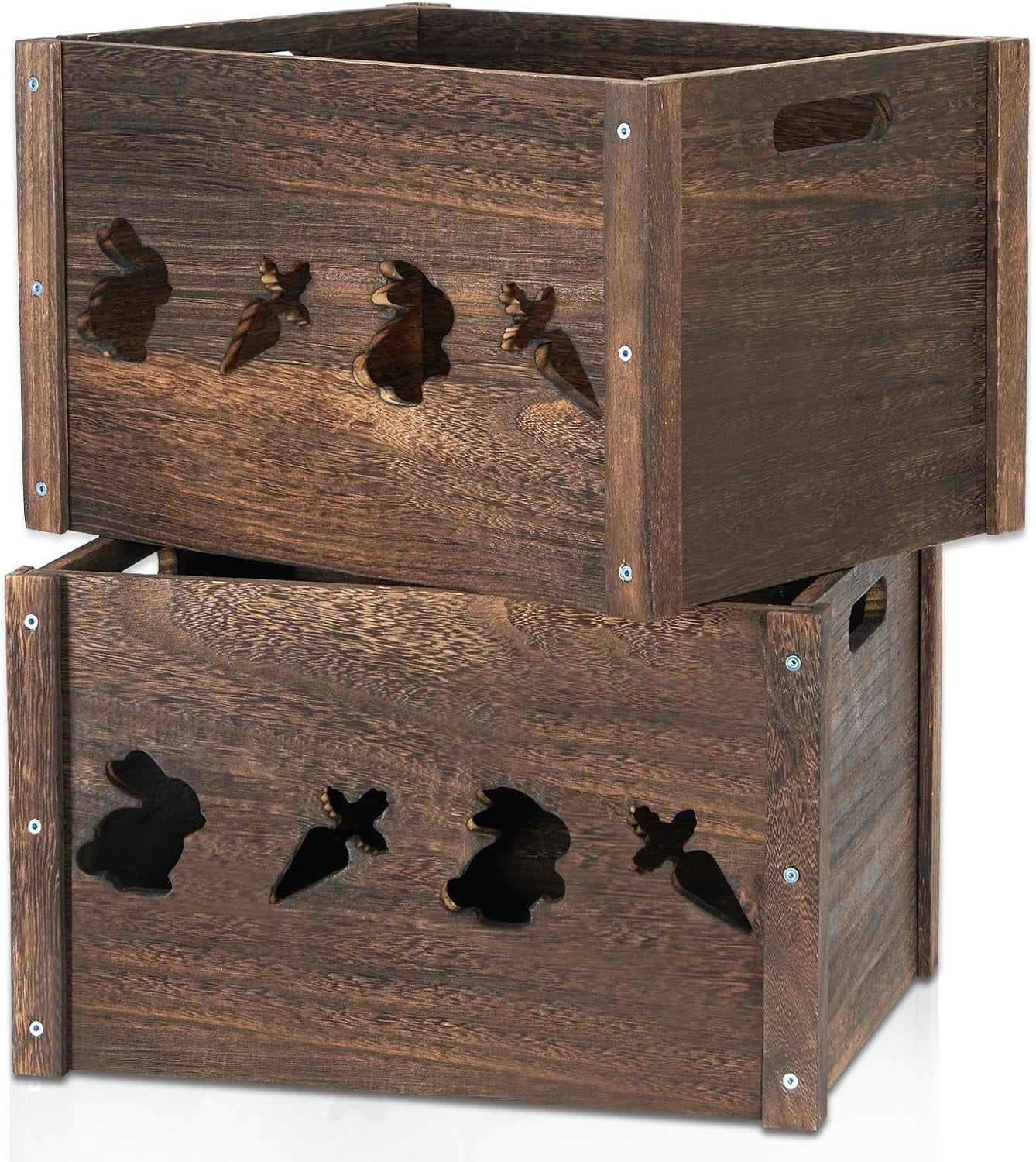 Wellsay Wooden Crates 2 Pack, Hollow Wooden Crates for Display ...