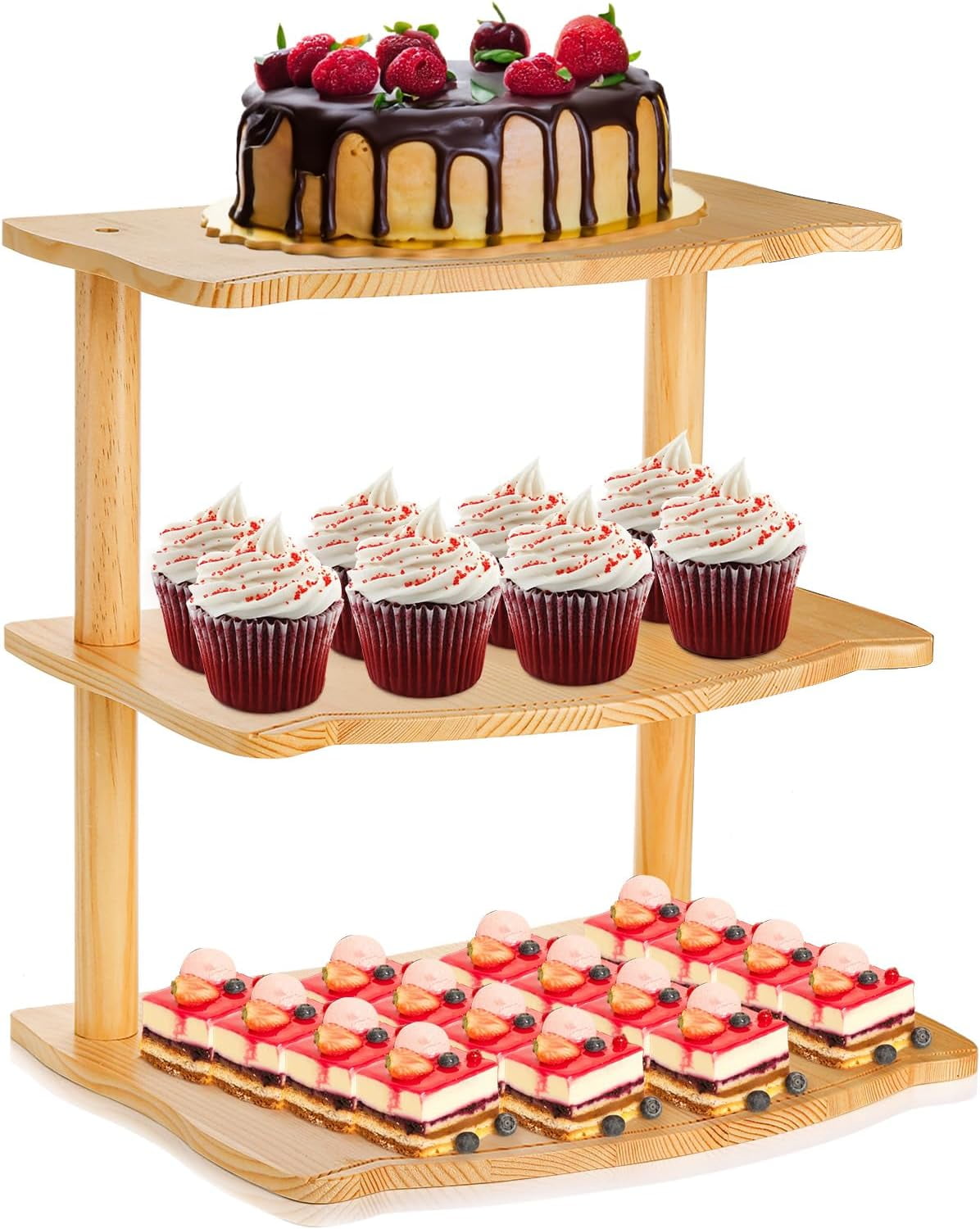 Wellsay Wooden Cupcake Stand, 3 Tier Dessert Table Serving Cupcake ...