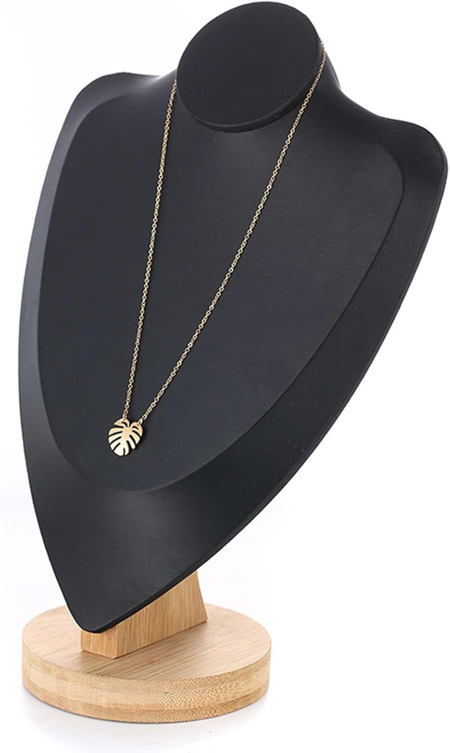 Wellsay Wooden Large Portrait Necklace Display Stand with Black Leather ...