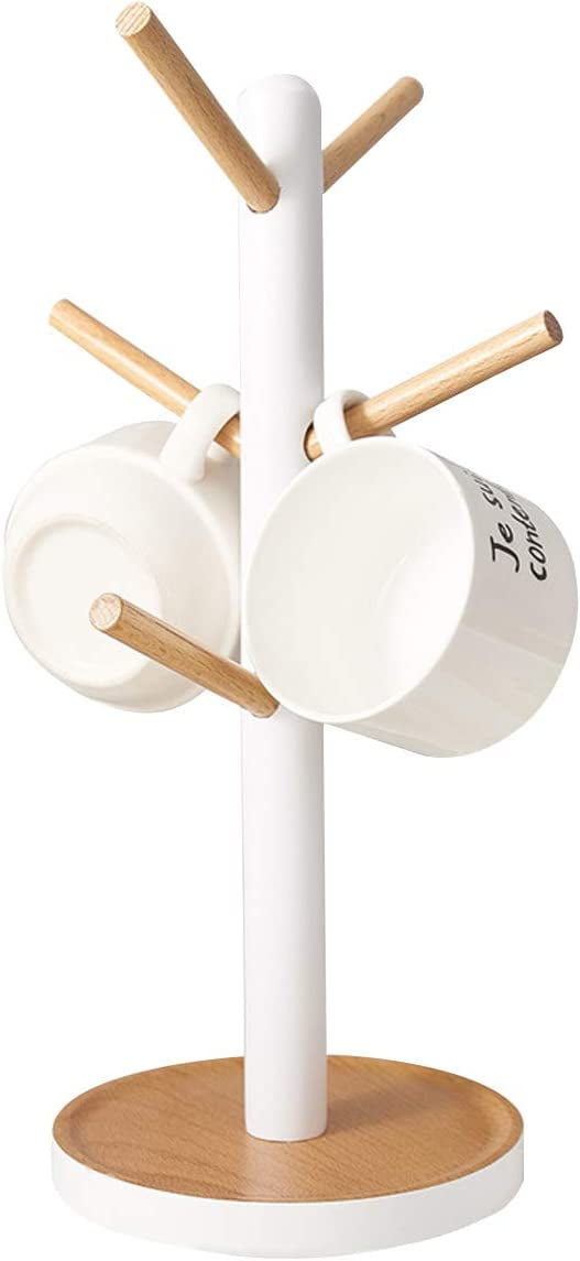 Wellsay Wooden Mug Holder Tree, Removable Coffee Tea Cup Holder Display ...