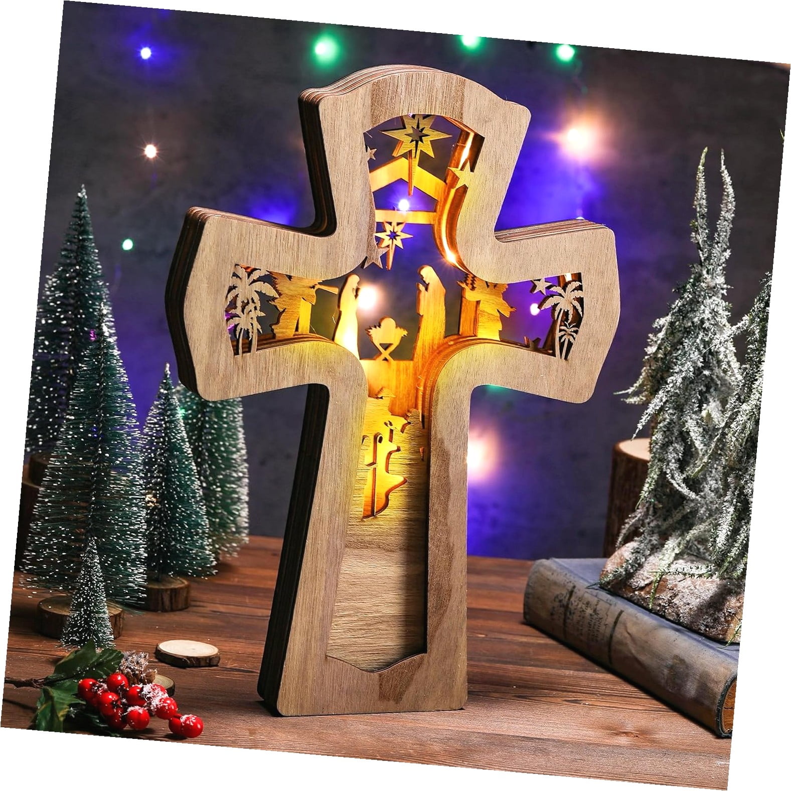 Wellsay Wooden Nativity Scene Set Christmas Nativity Scene Tabletop Set ...