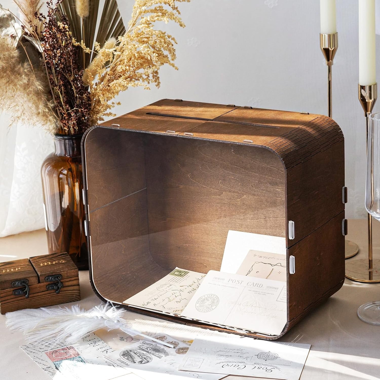 Wellsay Wooden Wedding Card Box with Slot, Money Gift Card Box for ...