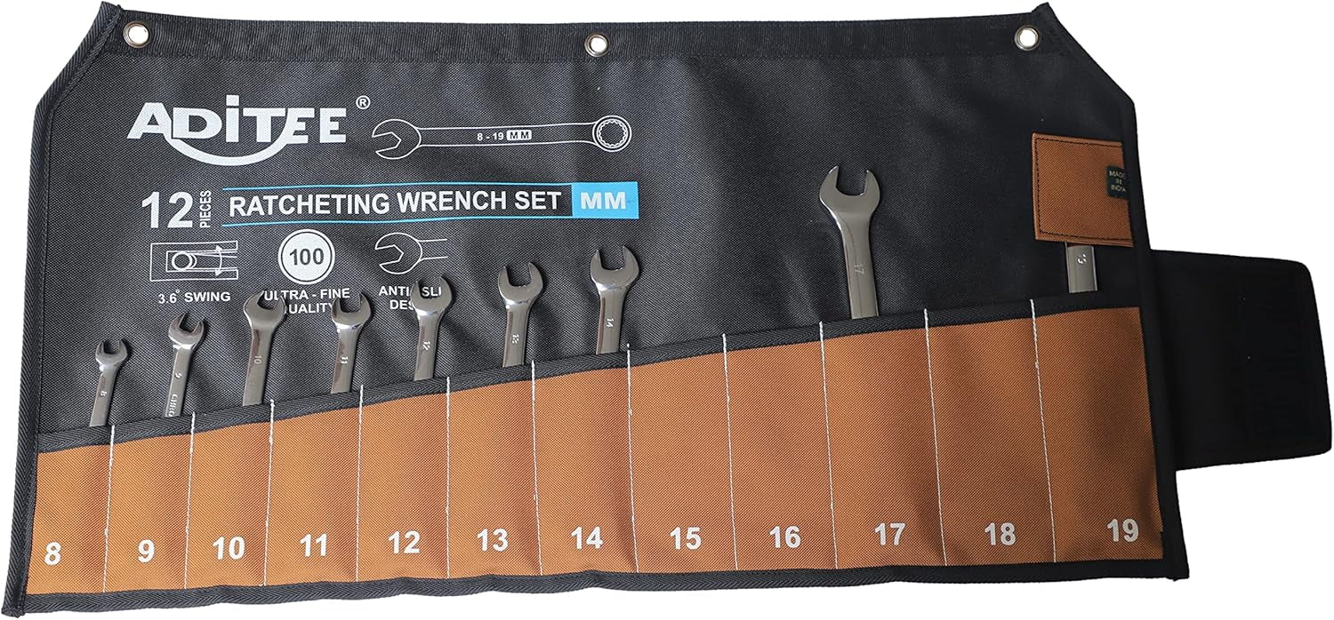 Wellsay Wrench & Tool Roll Up Pouch Organizer Bag 12 Pocket Metric ...