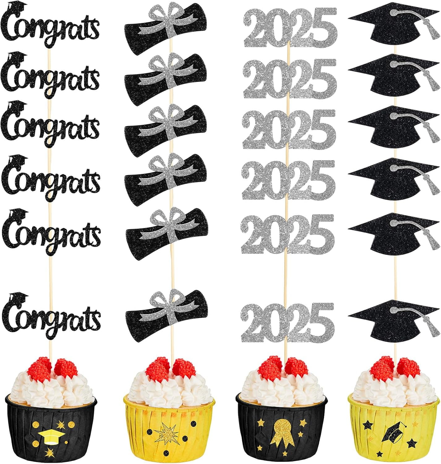 Wellsay nco 100 Pack 2025 Graduation Cupcake Tors Grad Cap Food Atizer ...