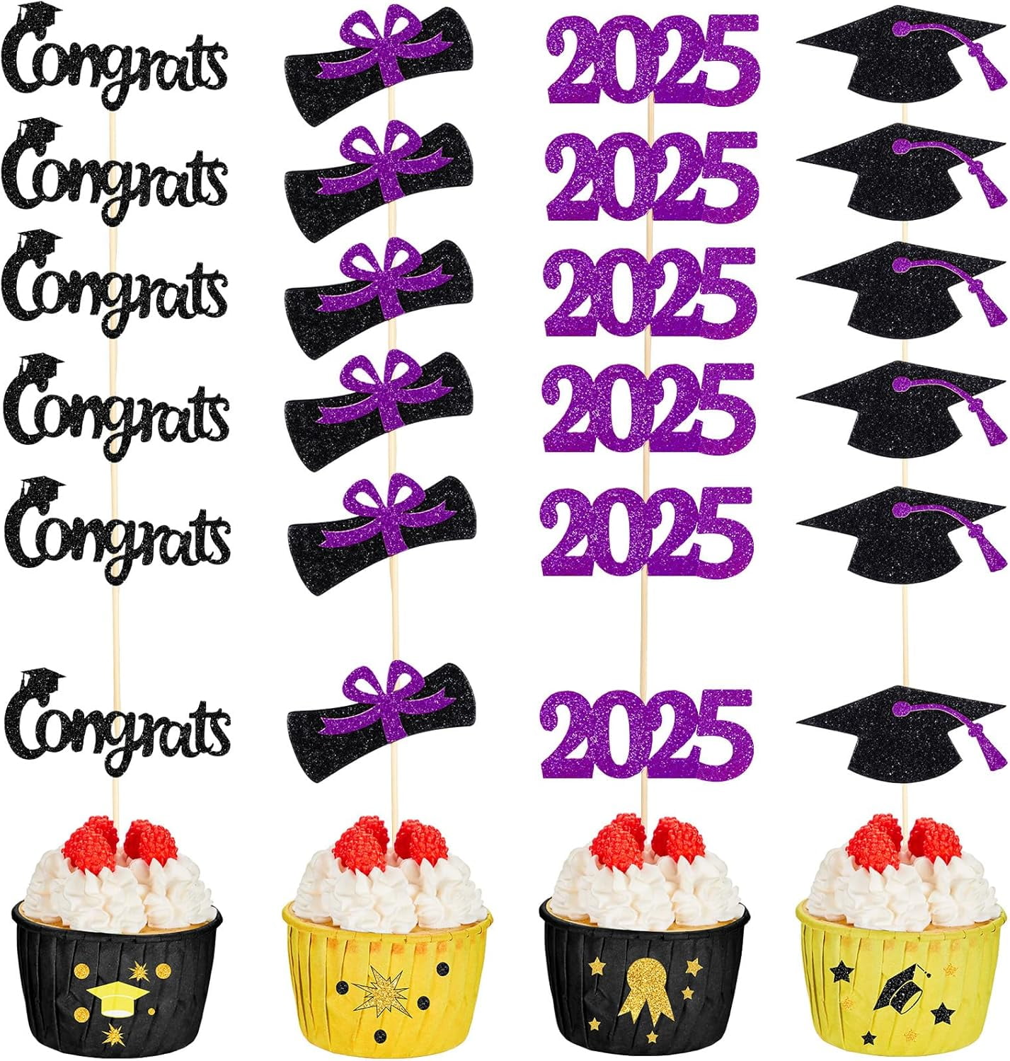 Wellsay nco 100 Pack 2025 Graduation Cupcake Tors Grad Cap Food Atizer ...