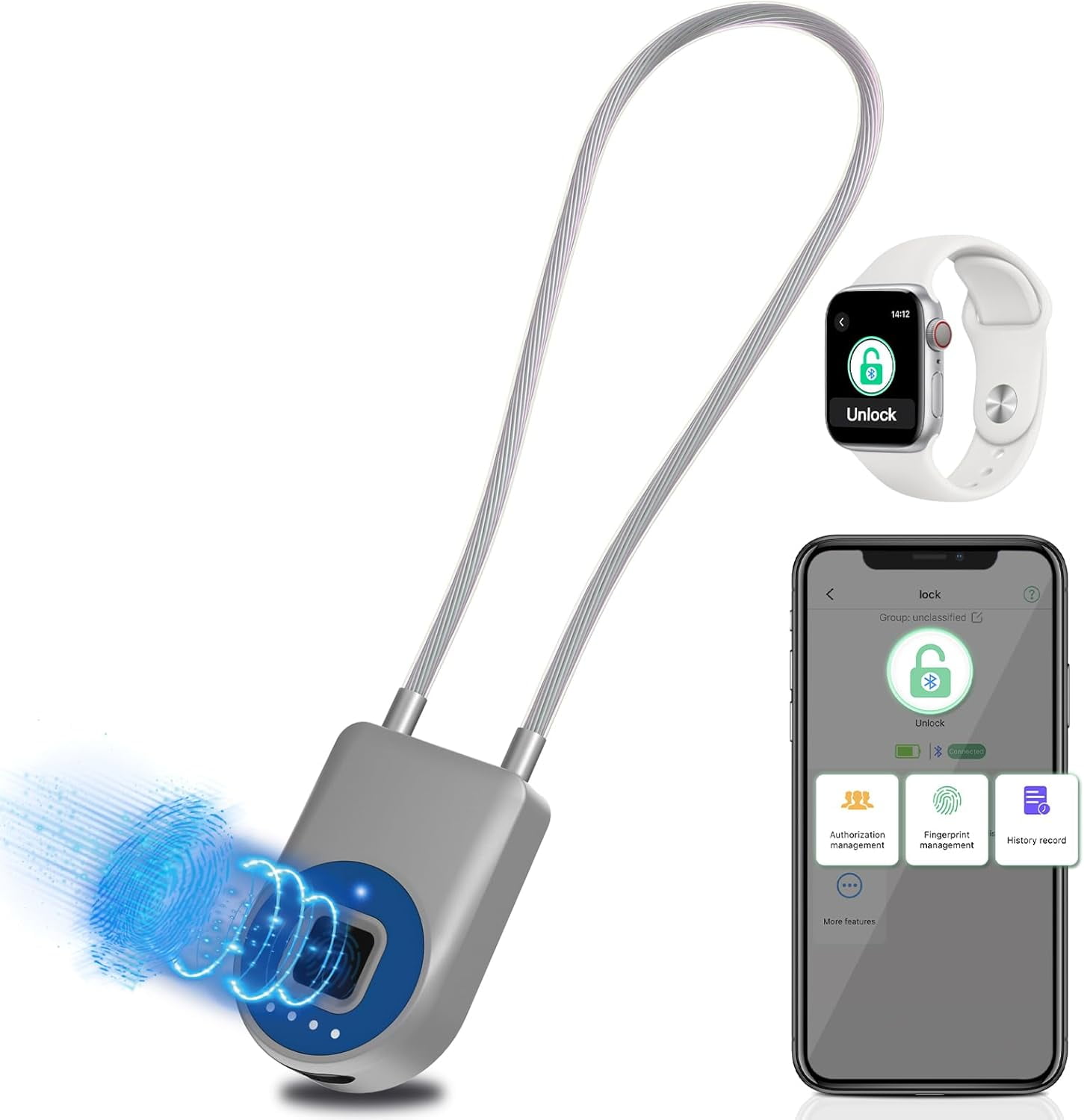 Wellsay ngerprint Cable Lock, Long Shackle ngerprint Padlock with APP ...