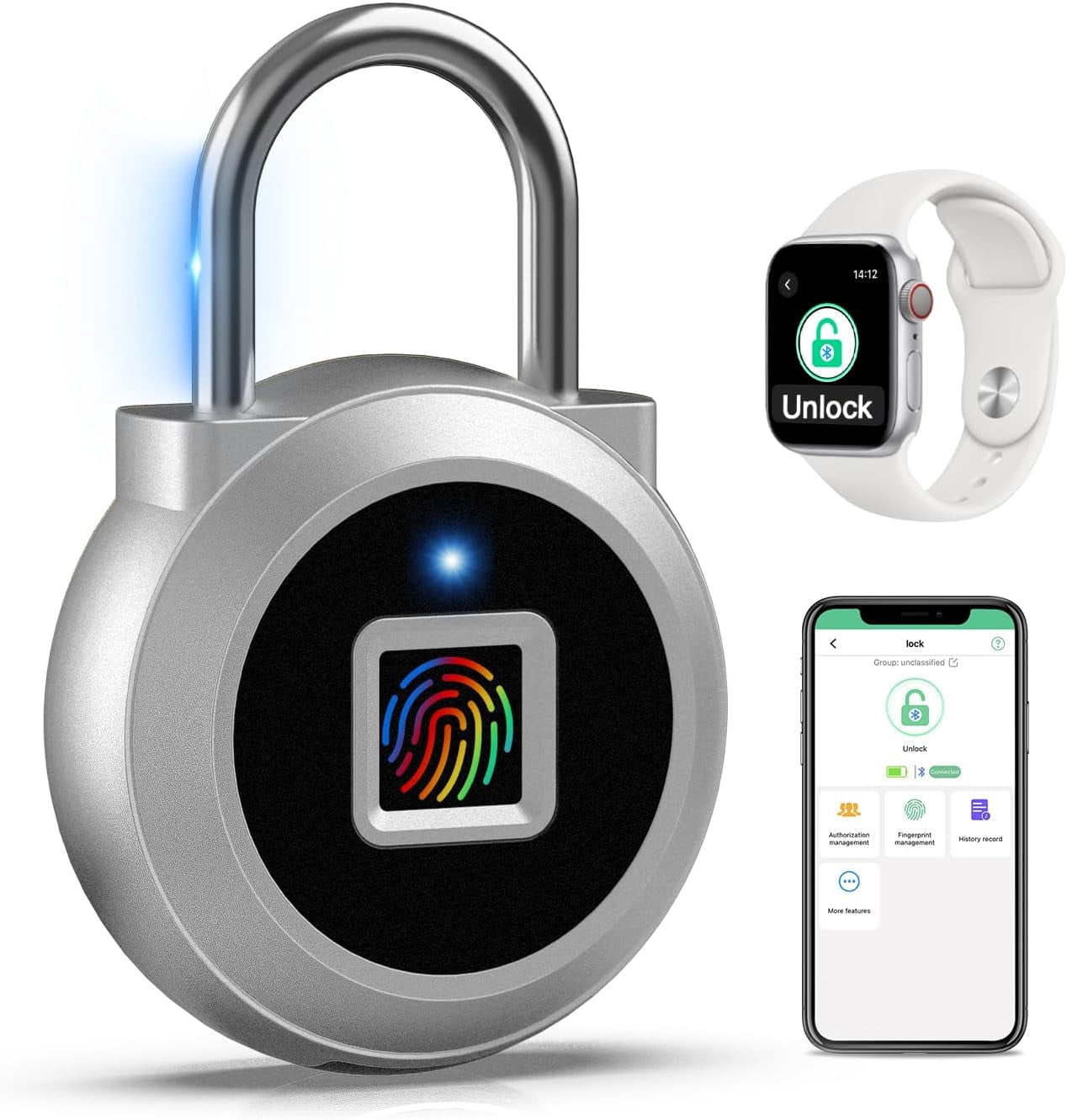 Wellsay ngerprint Padlock, Locker Bluetooth, Mobile APP, Smart Padlock ...