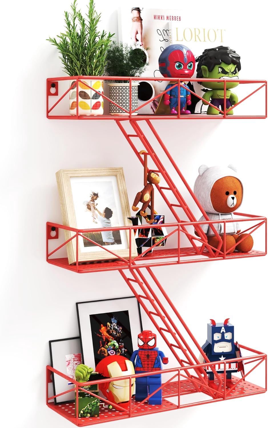 Wellsay re Escape Shelf - 3 Tier Red re Escape Wall Shelf with Basket ...