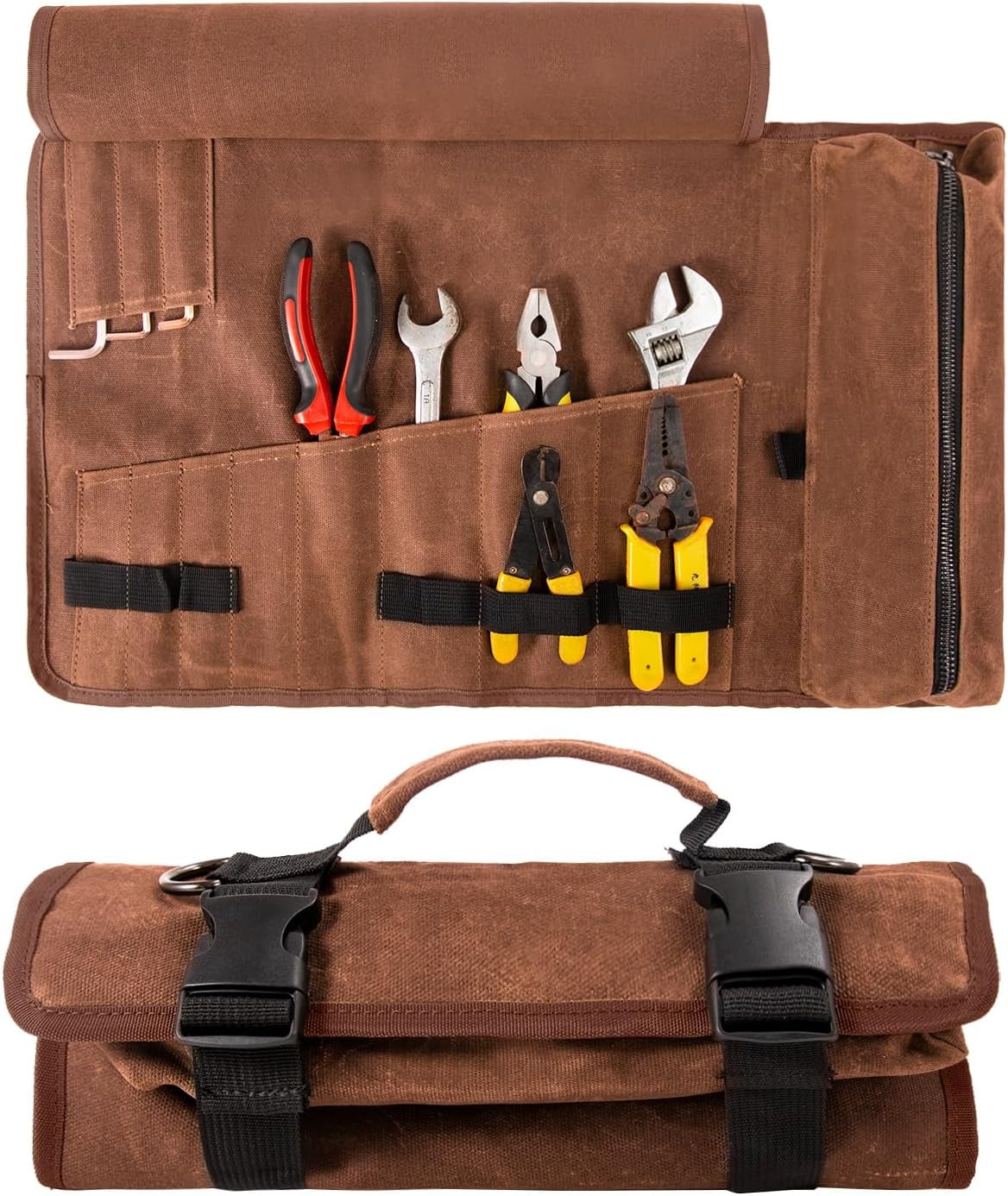 Wellsay tool roll up bag, Waxed Canvas Roll Up Tool Bag, Heavt Duty ...