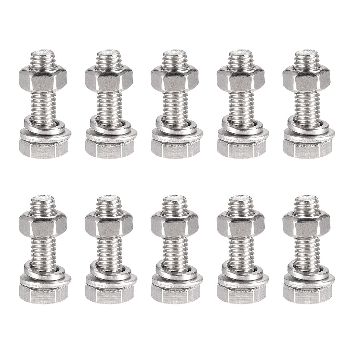 Wellsay ul M6 x 25mm Hex Head Screws Bolts, Nuts, Flat & Lock Washers Kits, 304 Stainless Steel ...