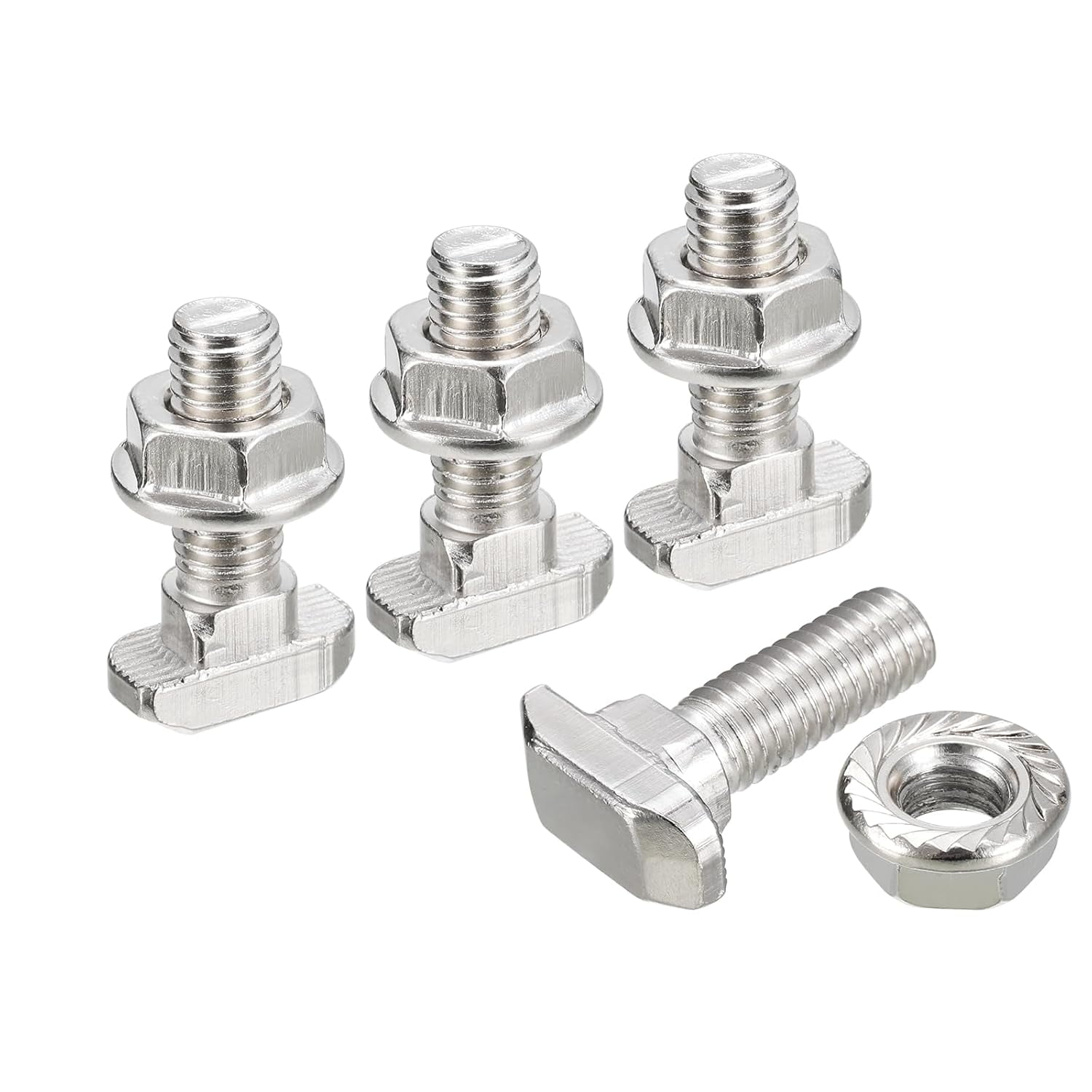 Wellsay ul M8x25mm T Slot Drop-in Bolt and M8 Hexagon Flange Nut Set, 20 Sets Hammer Head T-Bolt ...