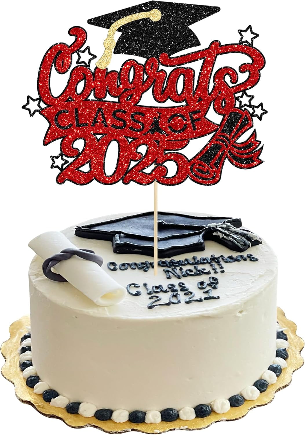 Wellsay use 1 Pack 2025 Graduation Cake Tor with Glitter Class of 2025 ...