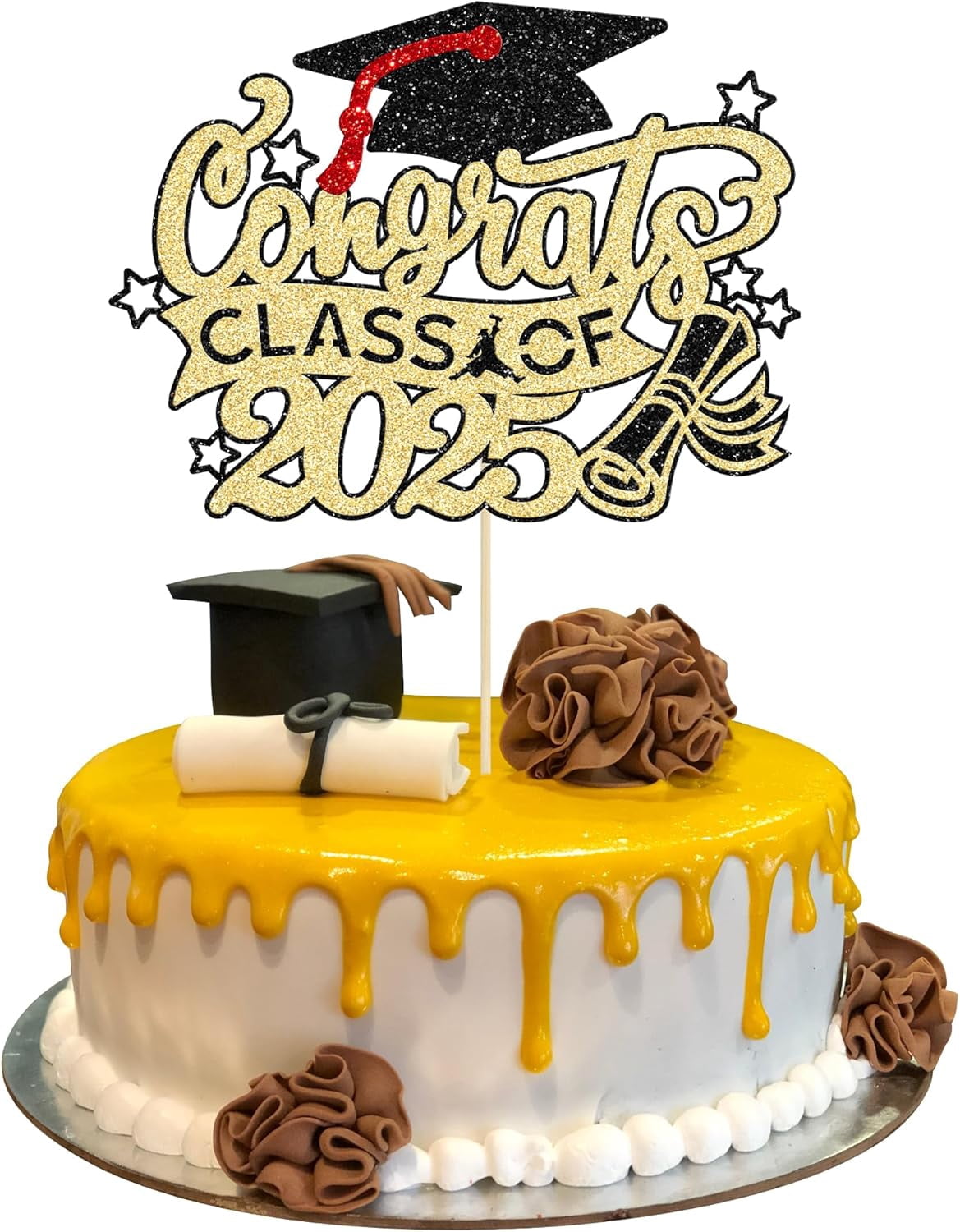 Wellsay use 1 Pack 2025 Graduation Cake Tor with Glitter Class of 2025 ...
