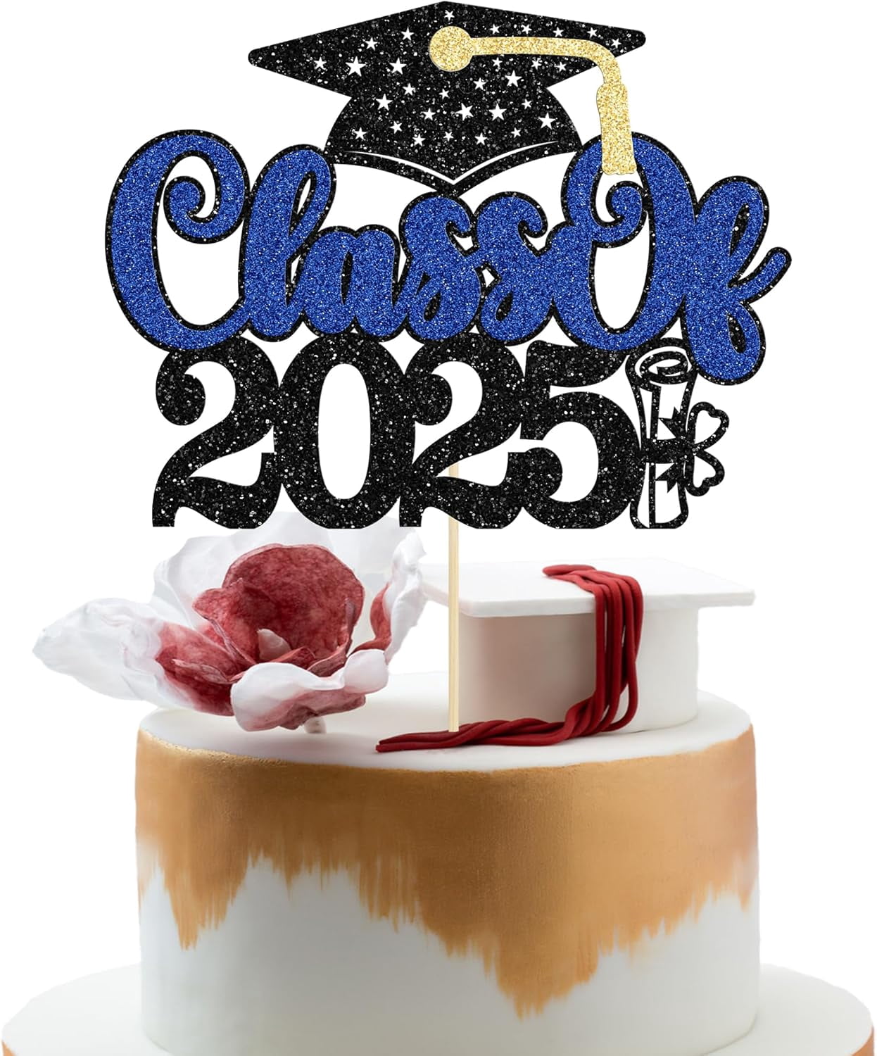 Wellsay use 1Pc Class of 2025 Cake Tor Black Glitter Congrats ...