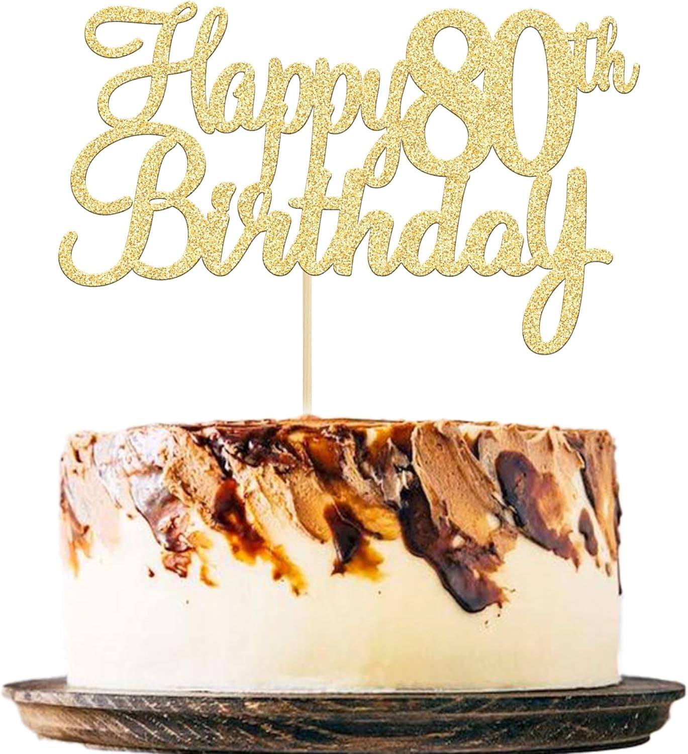 Wellsay use 1Pc Gold Happy 80th Birthday Cake Tor Glitter 80th Birthday Cake Pick Cheers to 80 ...