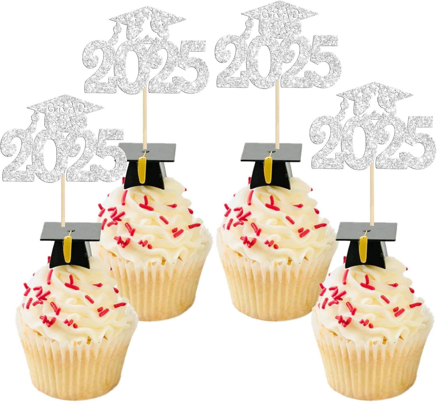Wellsay use 24Pcs 2025 Graduation Cap Cupcake Tors Glitter Class of 2025 Cupcake Picks Congrats ...
