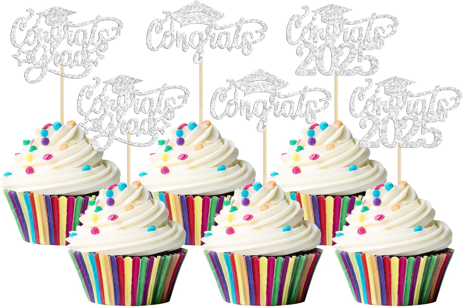 Wellsay use 24Pcs 2025 Graduation Cupcake Tors with Glitter Class of ...