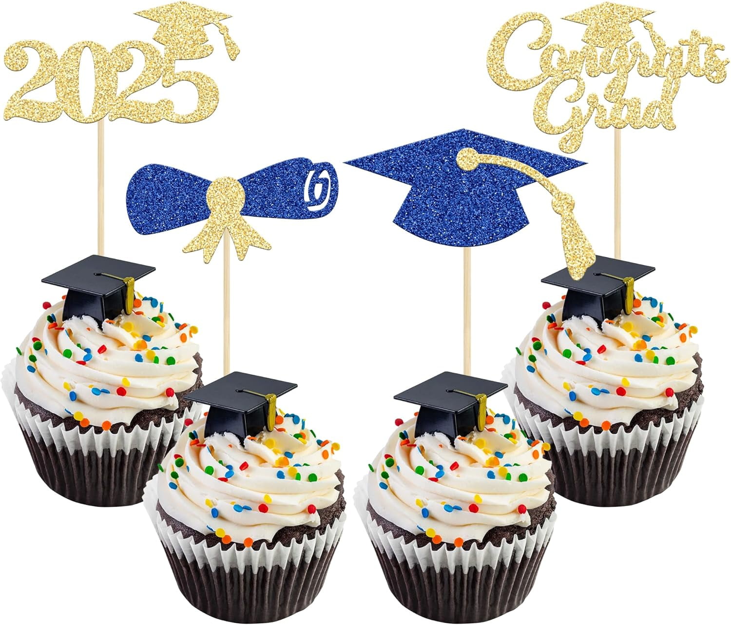 Wellsay use 24Pcs 2025 Graduation Cupcake Tors Glitter Class of 2025 Cupcake Picks Diploma ...
