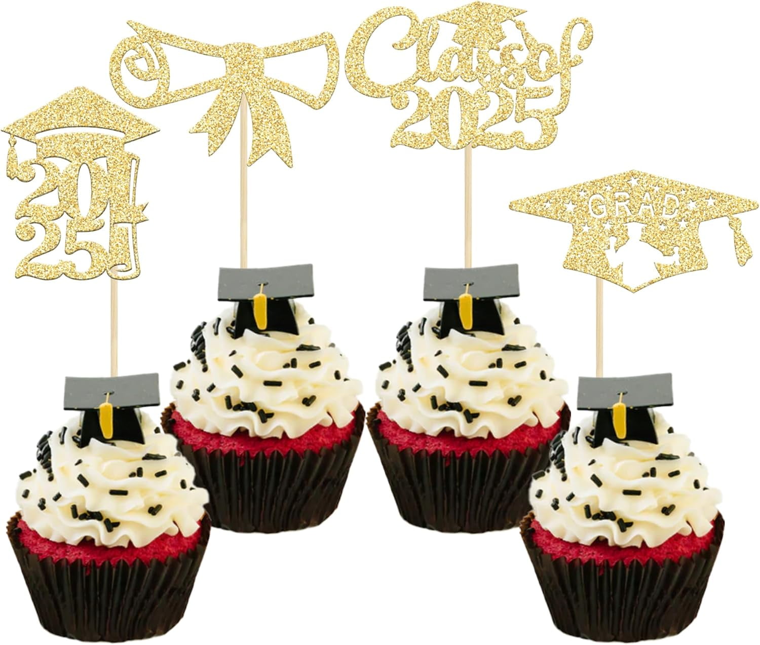 Wellsay use 24Pcs 2025 Graduation Cupcake Tors Glitter Class of 2025 Diploma Congrats Grad Cap ...
