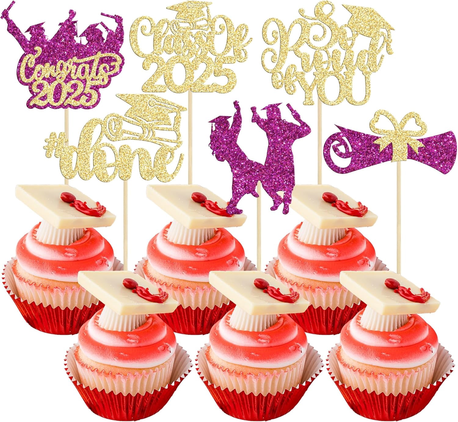 Wellsay use 24Pcs Class of 2025 Cupcake Tors Glitter 2025 Congrats Grad ...