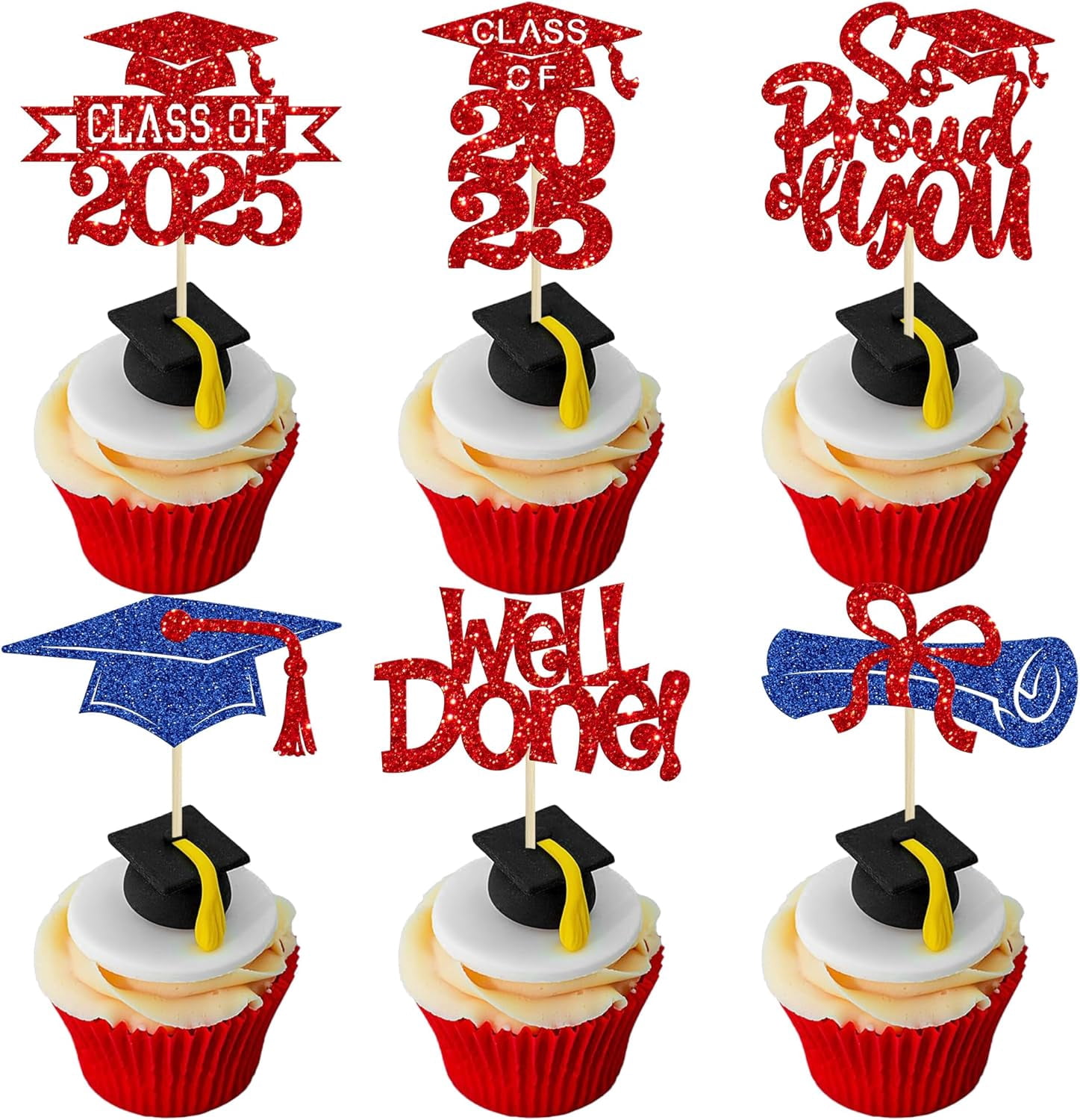 Wellsay use 24Pcs Congrats Grad 2025 Cupcake Tors Glitter 2025 ...