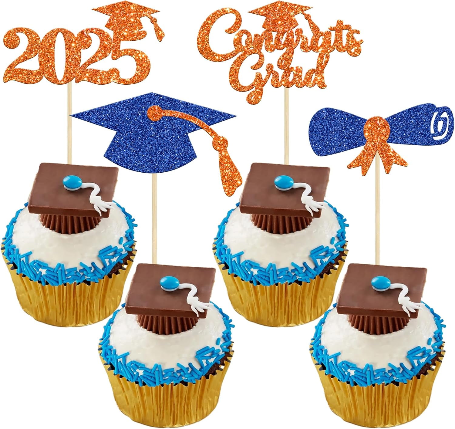 Wellsay use 24Pcs Glitter 2025 Graduation Theme Cupcake Tors Diploma Class of 2025 Graduation ...
