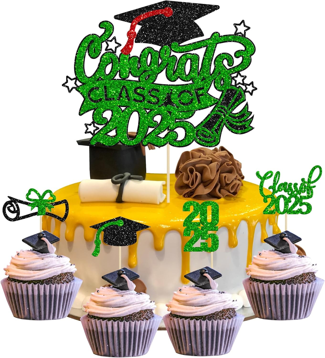 Wellsay use 25Pcs 2025 Graduation Cupcake Tors with Glitter Class of ...