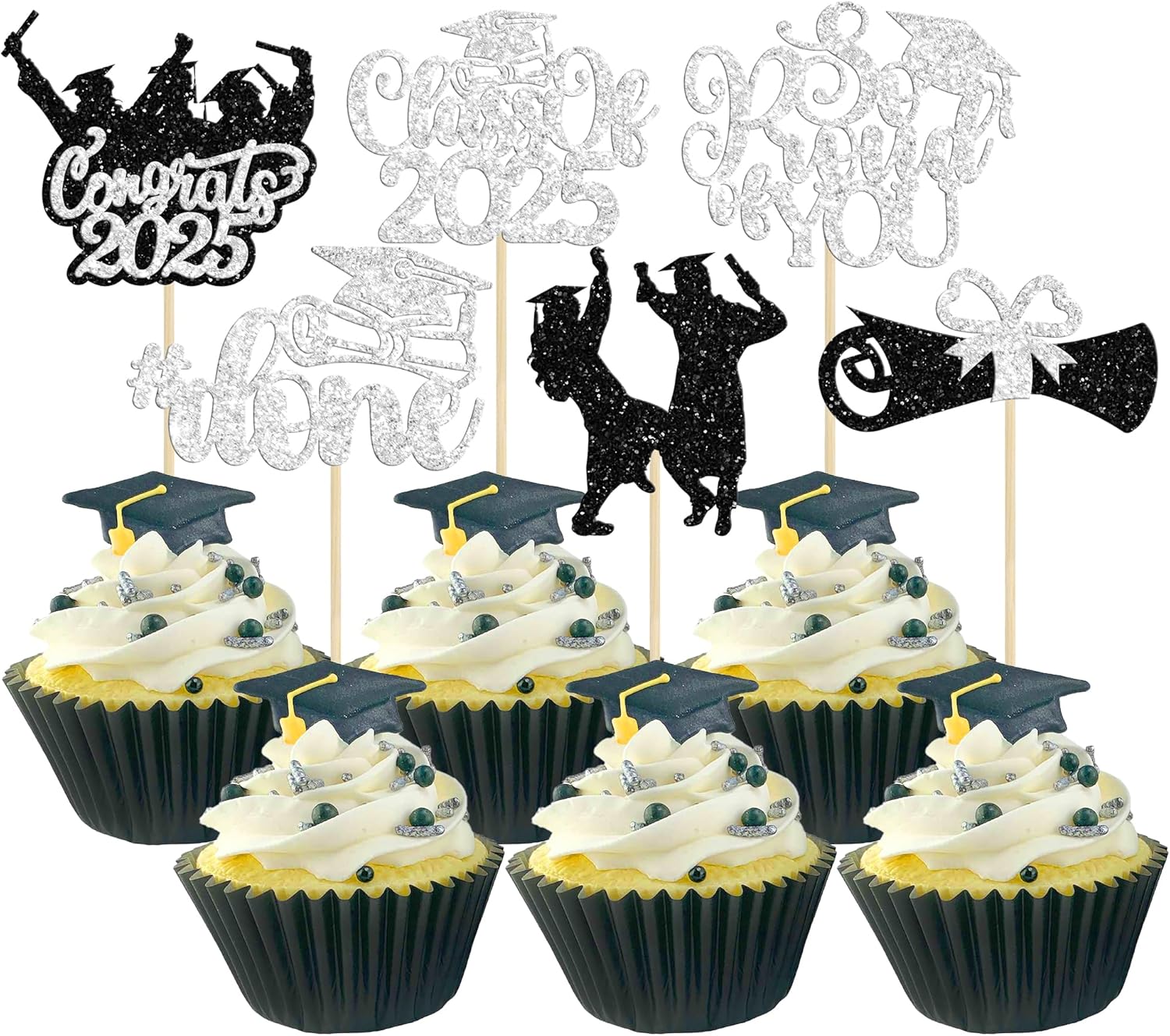 Wellsay use 25Pcs Graduation Cupcake Tors Congrats Grad Class of 2025 ...