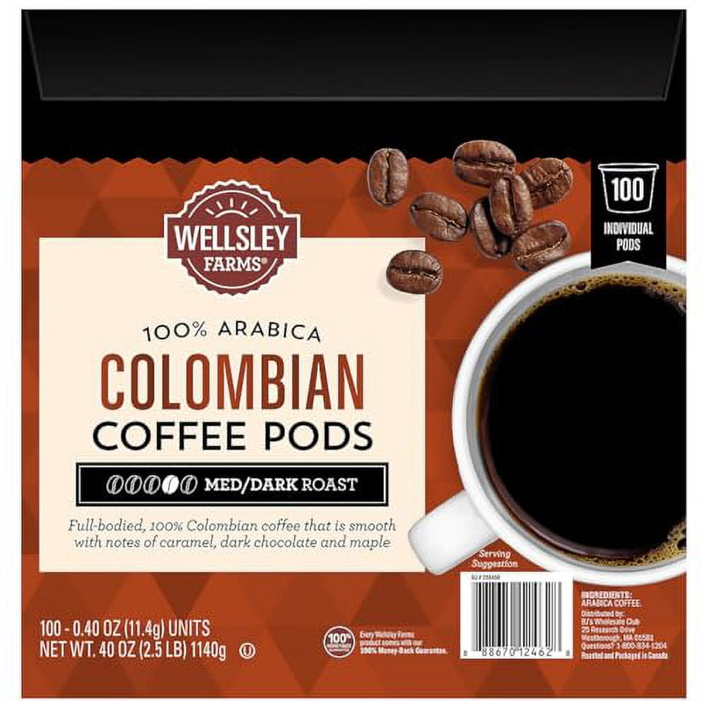 Wellsley Farms 100% Arabica Colombian Coffee Pods Medium/Dark Roast ...