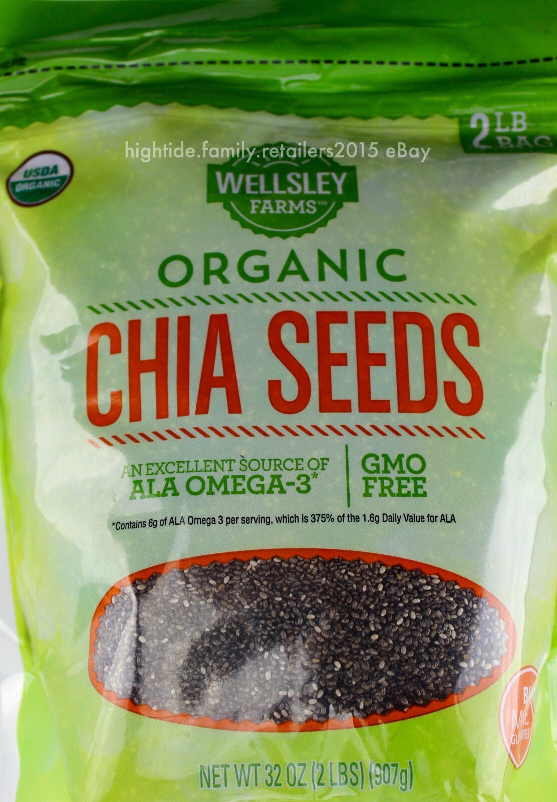 Wellsley Farms Raw USDA Organic Chia Seeds ALA Omega-3 GMO-Free, 32 OZ ...