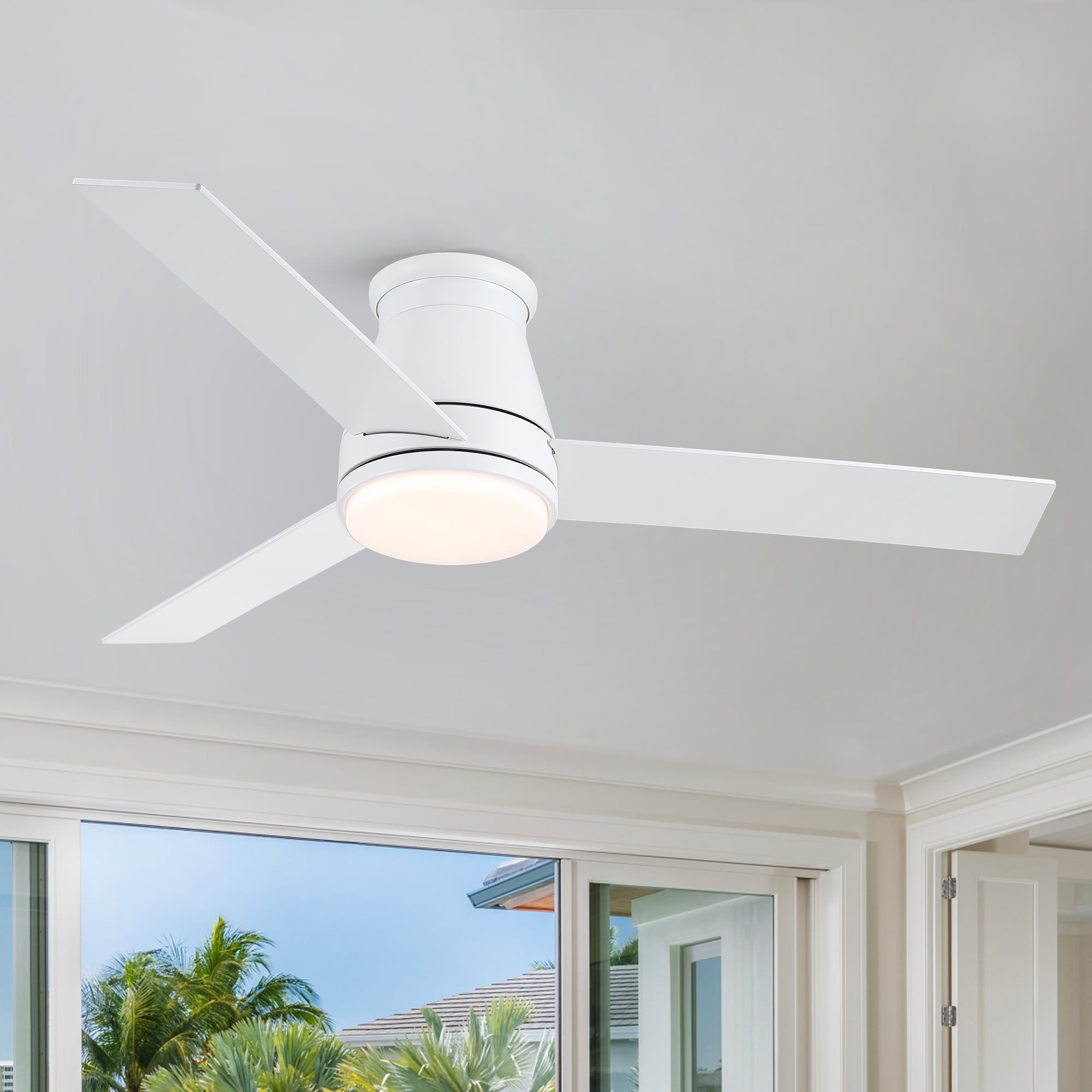 Wellspeed 48 in. Indoor Matte White Low Profile Ceiling Fan with 3 ...