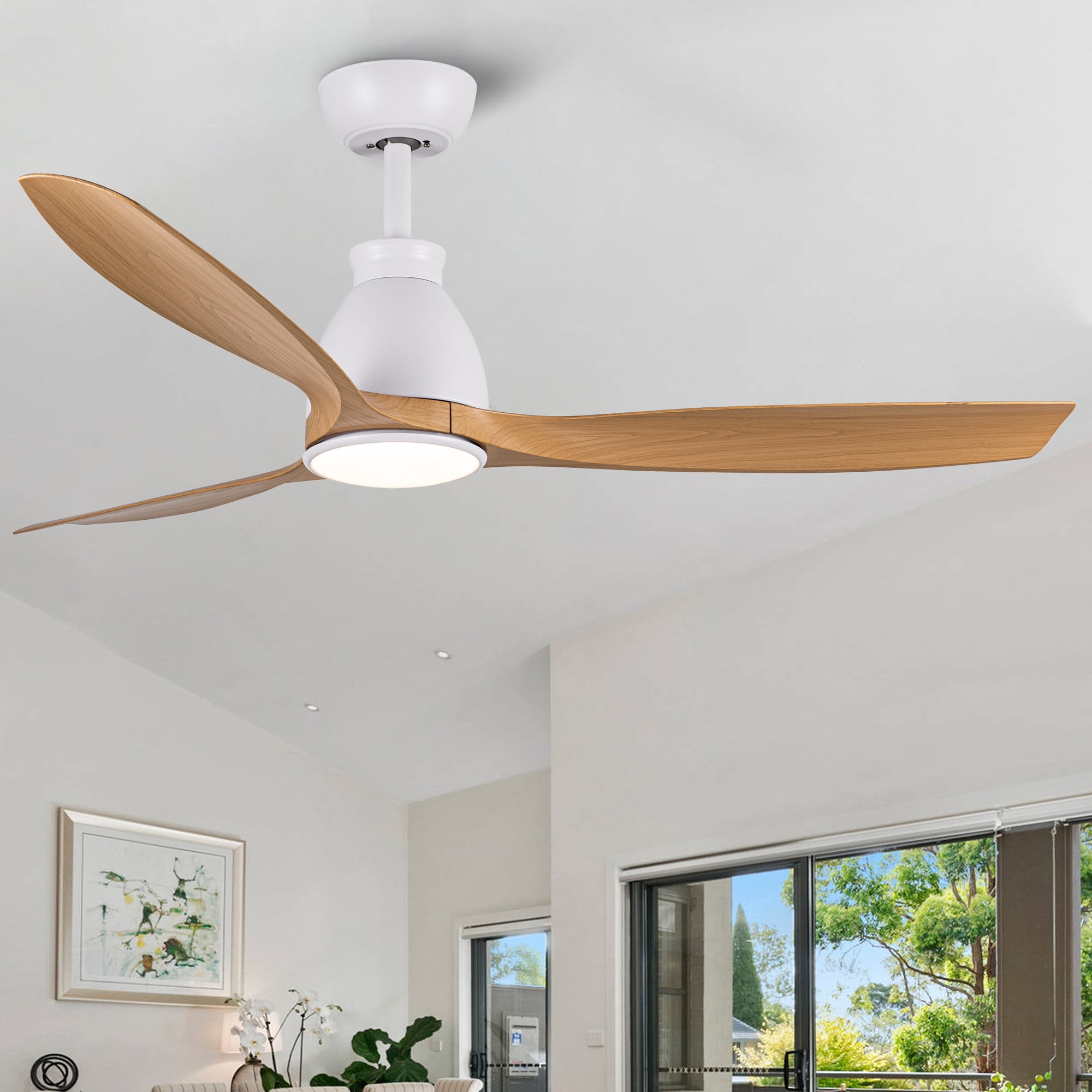 Wellspeed 52 in. Indoor Integrated LED Natural Modern Ceiling Fan with ...