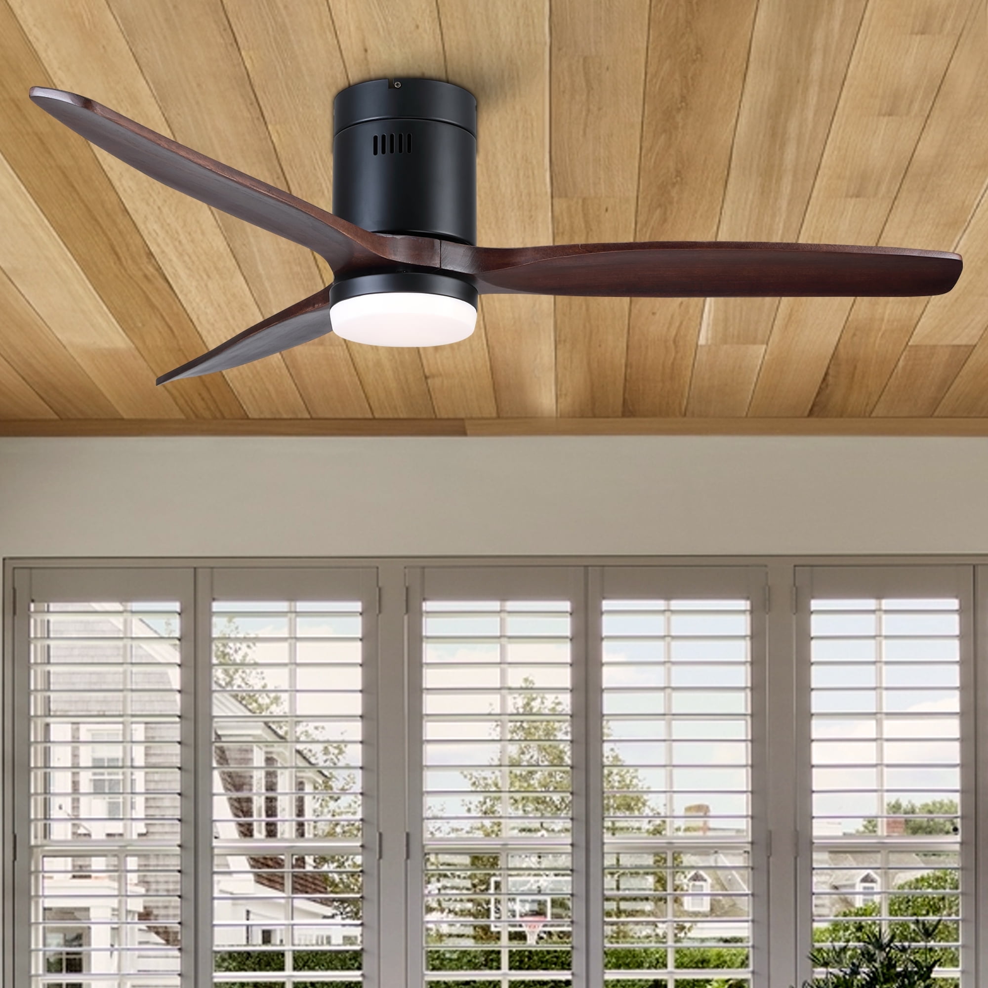 Wellspeed 52 in. Indoor Low Profile LED Ceiling Fan with 3 Solid Wood ...