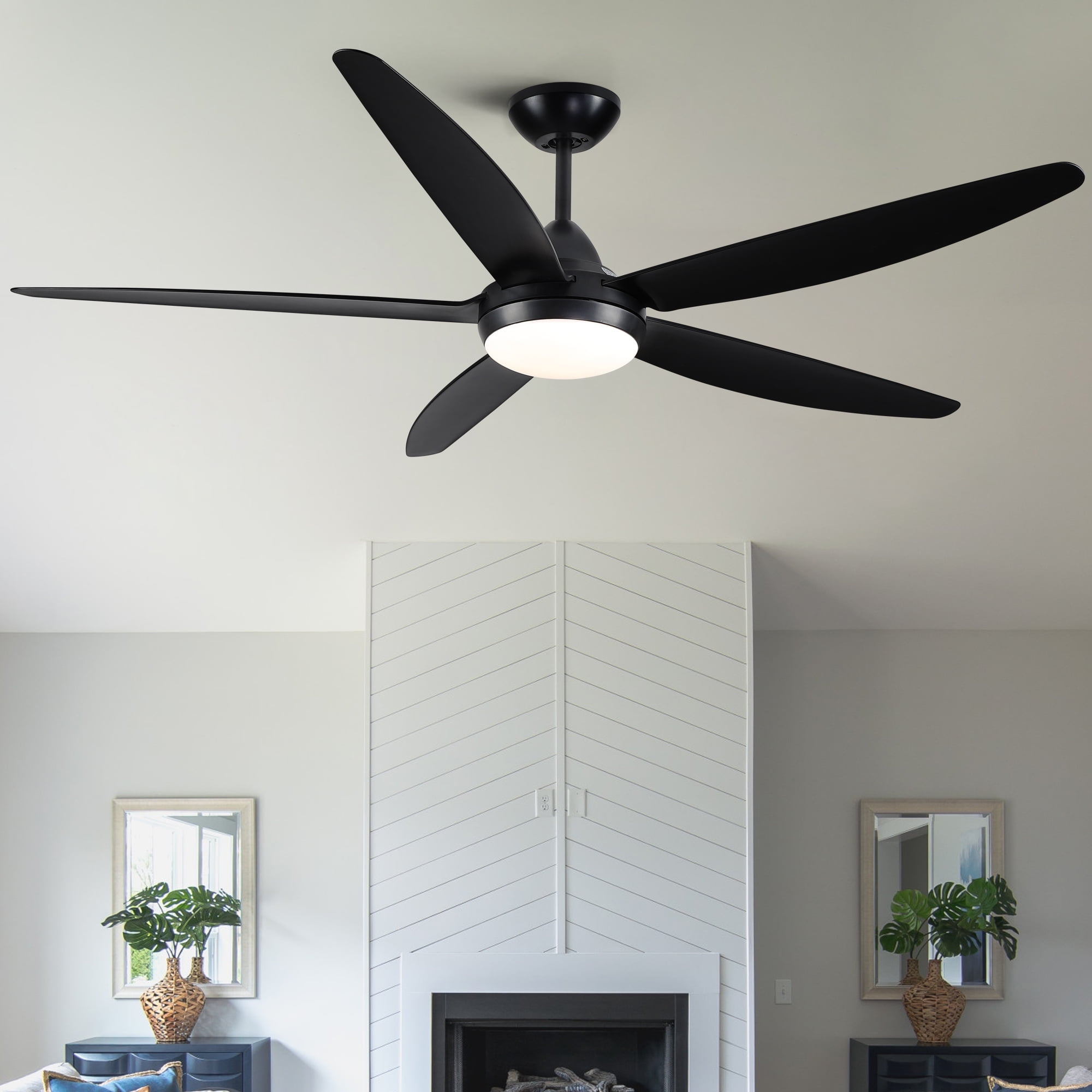 Wellspeed 56 in. Modern 5-Blade Indoor Integrated Dimmable LED Ceiling ...