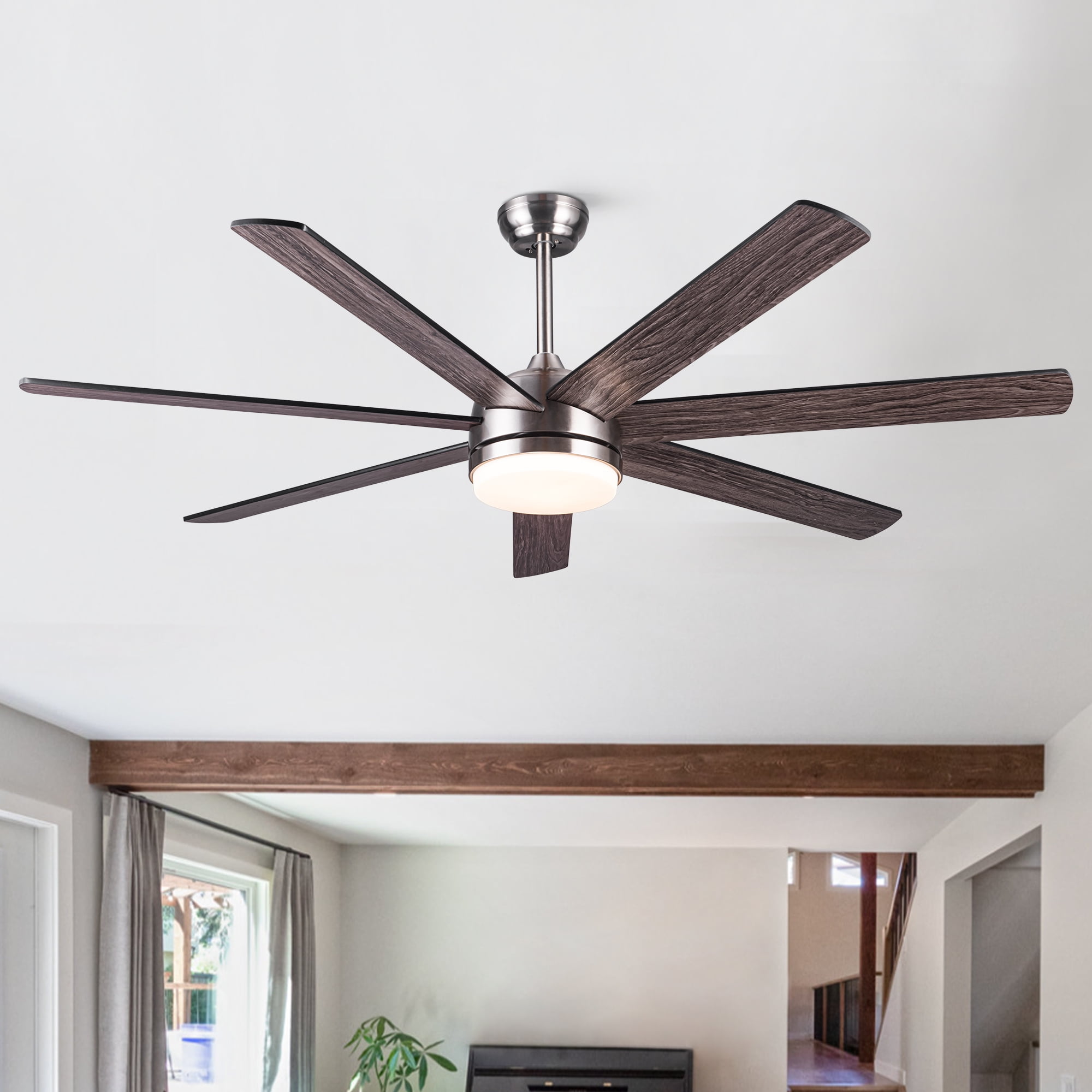 Wellspeed 62 in. Indoor Brushed Nickel Smart LED Ceiling Fan with 7 ...
