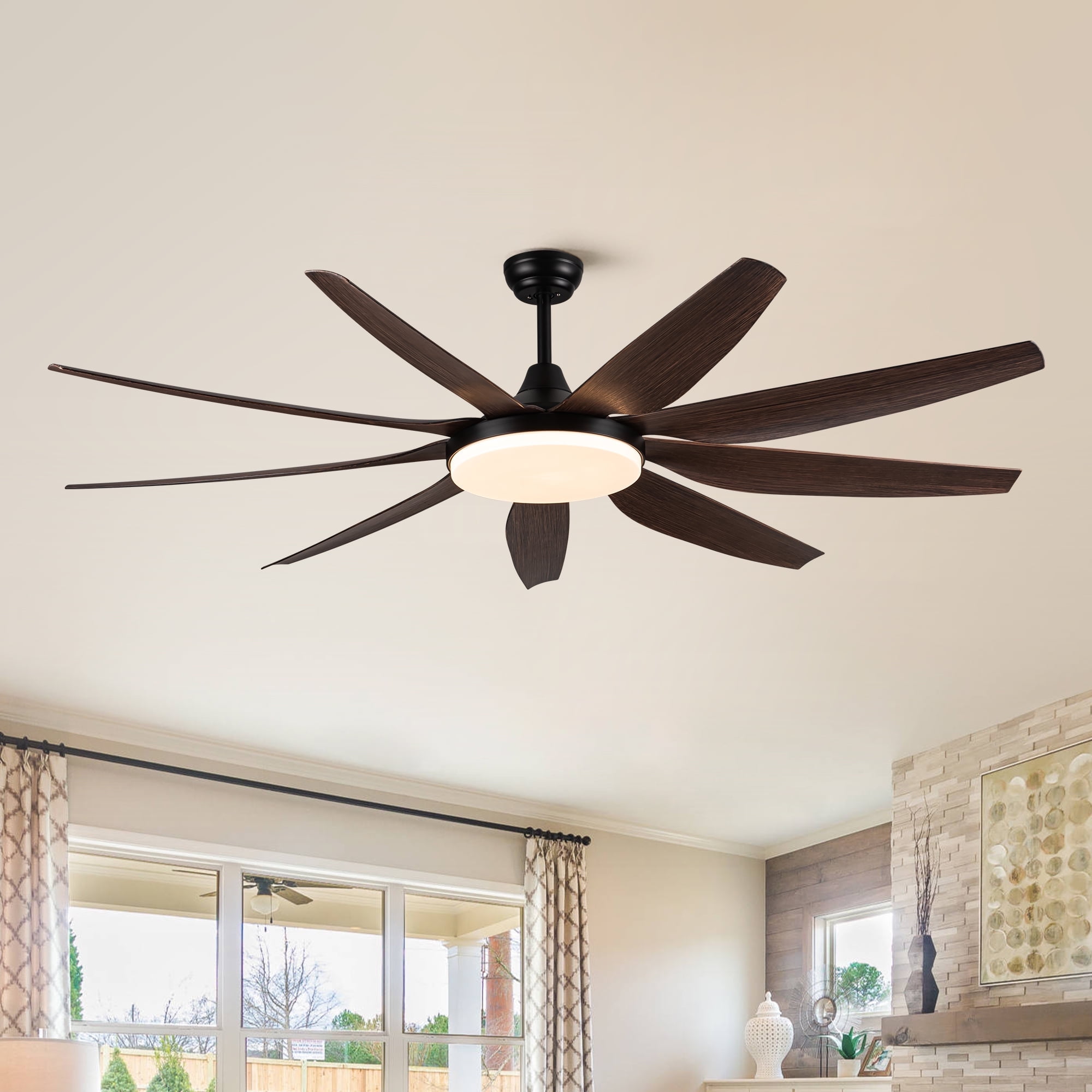 Wellspeed 71 in. Farmhouse Indoor Integrated LED Brown Ceiling Fan with ...