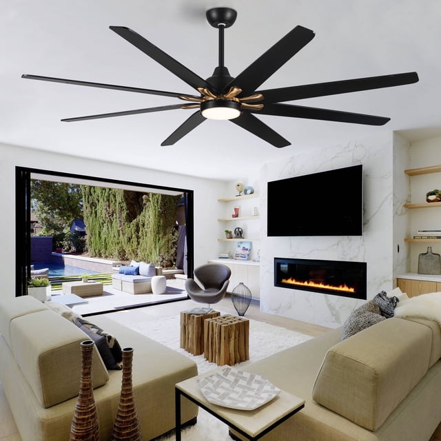 Wellspeed 72'' Modern Indoor Ceiling Fan with Light, Matte Black, 8 ...