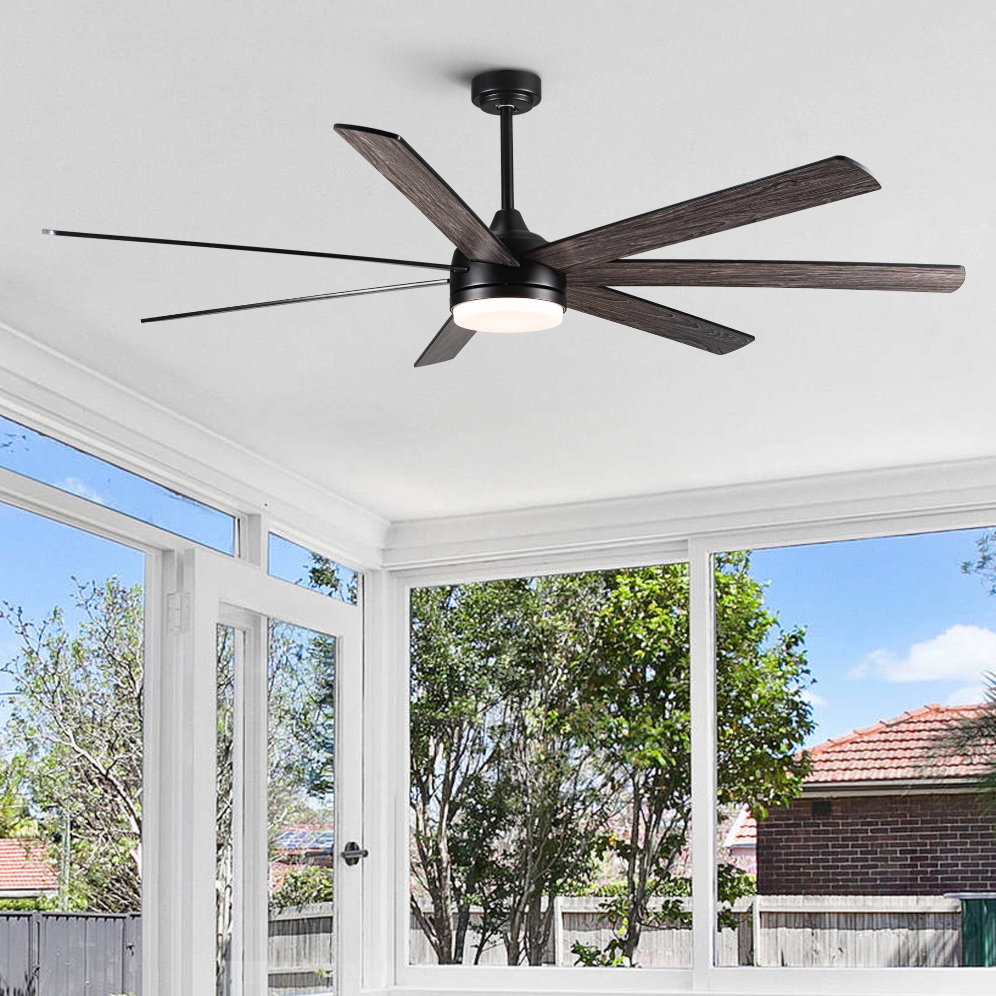 Wellspeed Modern 72 in. Integrated LED Indoor Black Ceiling Fan with Remote Control and 7 Blades ...