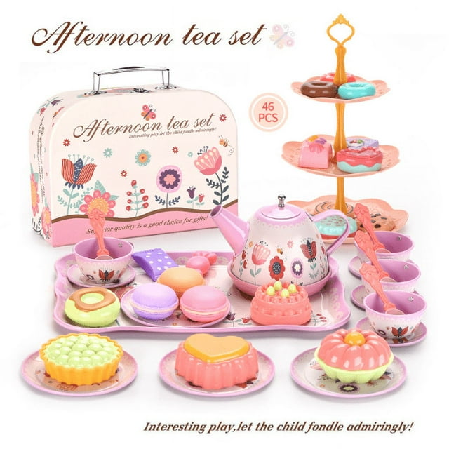Welltop 46PCS Kids Plastic Pretend Play Tea Set Toys, Child's Teapot ...