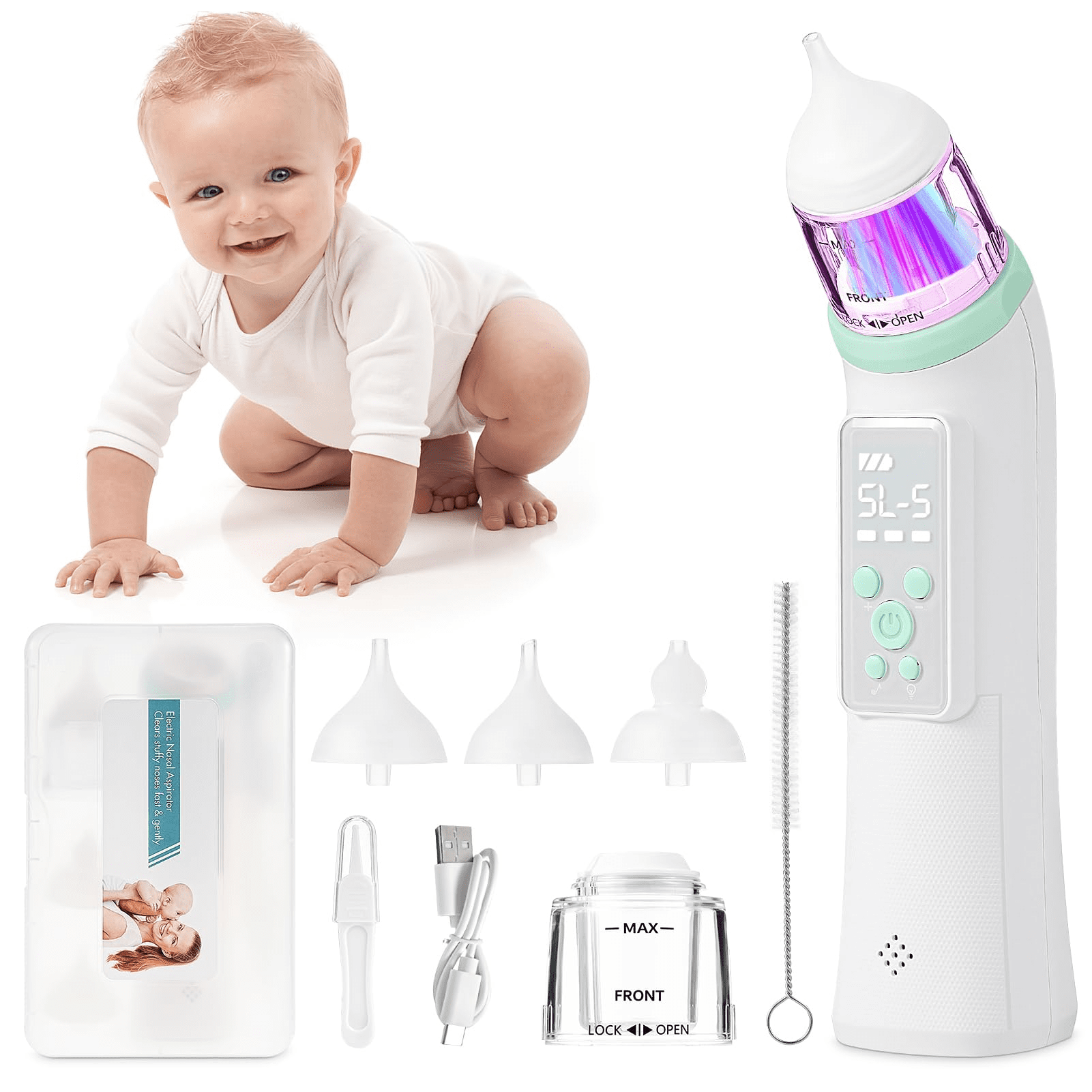 Welltop Baby Nasal Aspirator, Electric Nose Sucker with 5 Levels, 3 ...
