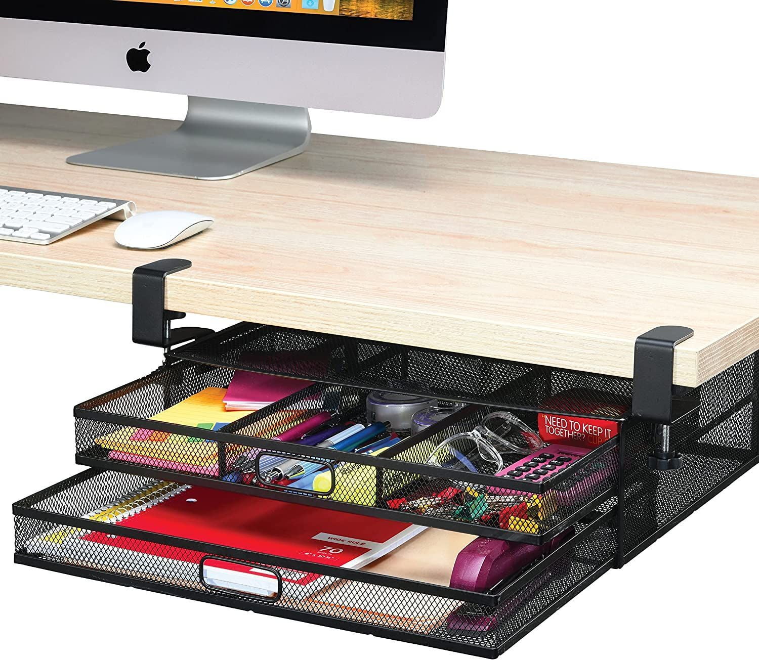 Welltop Under Desk Drawer Organizer, Mesh Metal, 2 Slide Out Drawers ...